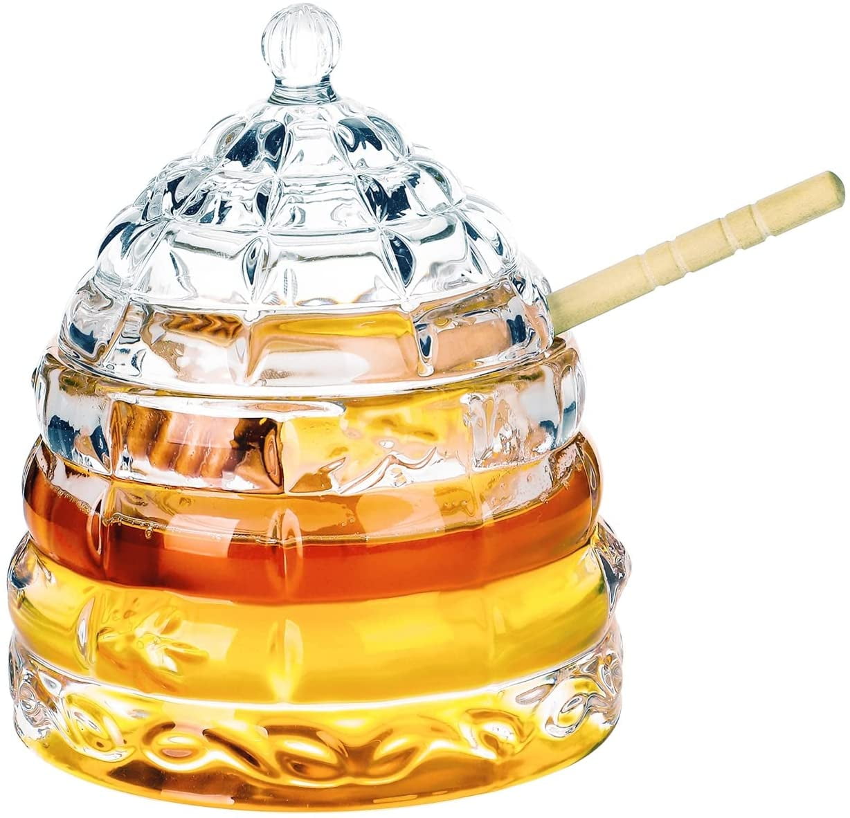 fashion Bee-hive Glass Honey Jars with Dipper and Lid 10 oz. Crystal ...