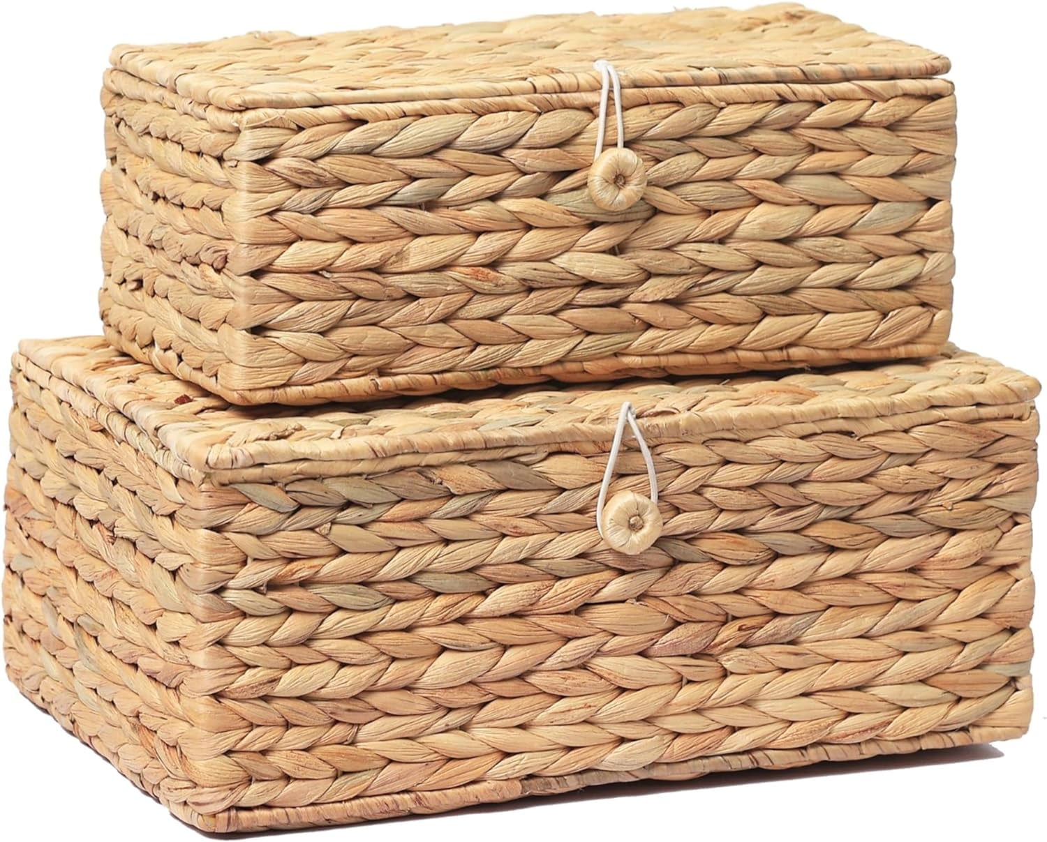 fashion Set of 2 Rectangular Wicker Storage Bins with Lid, Rattan ...
