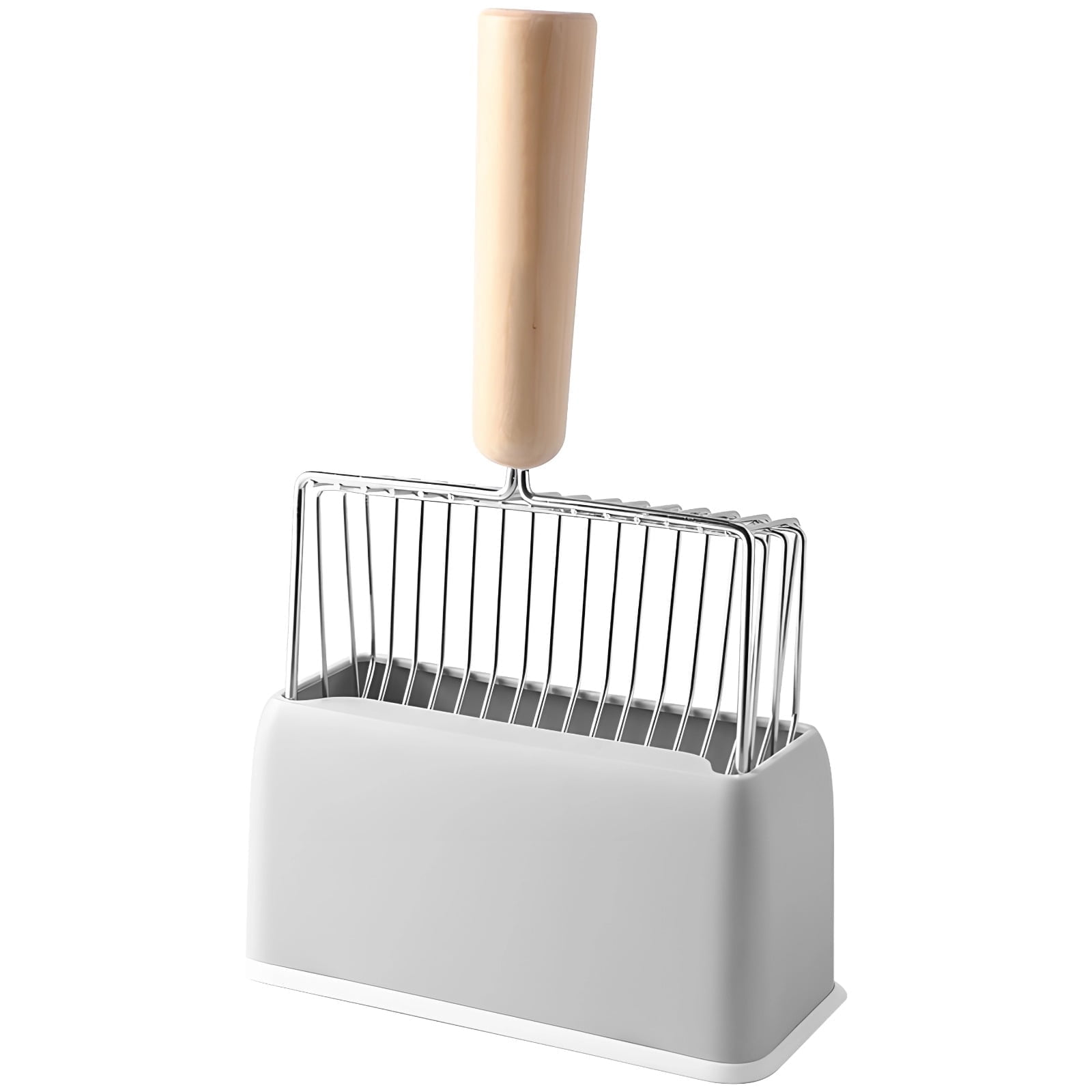 fast sifting cat litter scoop with stand, metal sifter with wooden ...