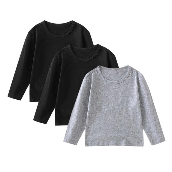 fatyb 3 Pack Cotton Long Sleeve T-Shirts for Boys Girls Crewneck Casual Shirts Plain Kids Basic ...