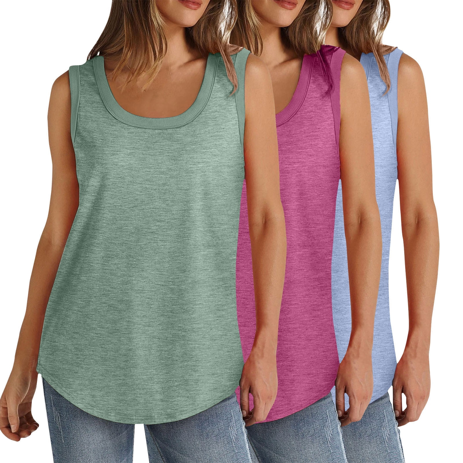 fatyb 3 Pack Womens Tank Tops Casual Summer Sleeveless Loose Tops Round ...