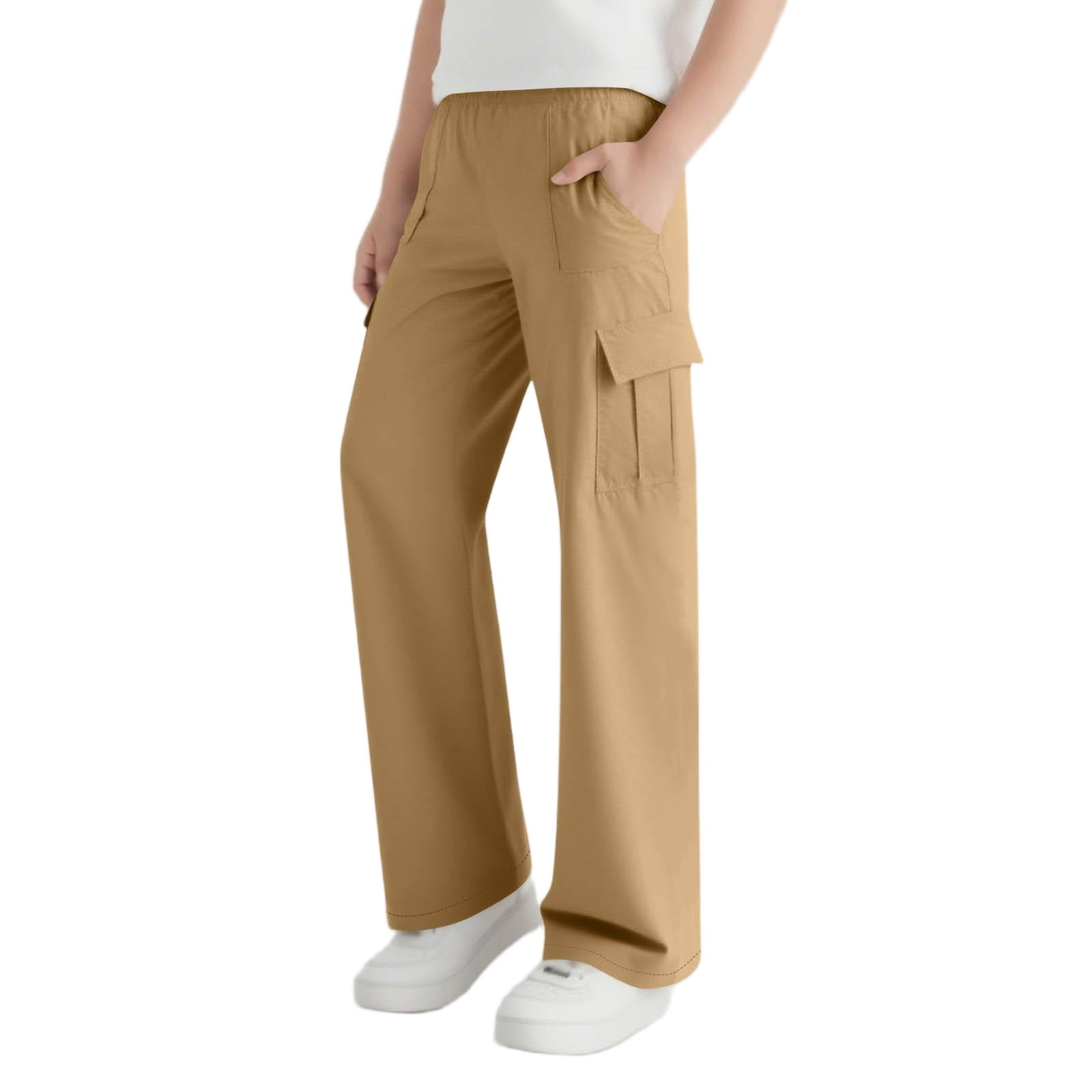 fatyb Boys Girls Cargo Pants Elastic Waist Straight Leg Pants Kids ...