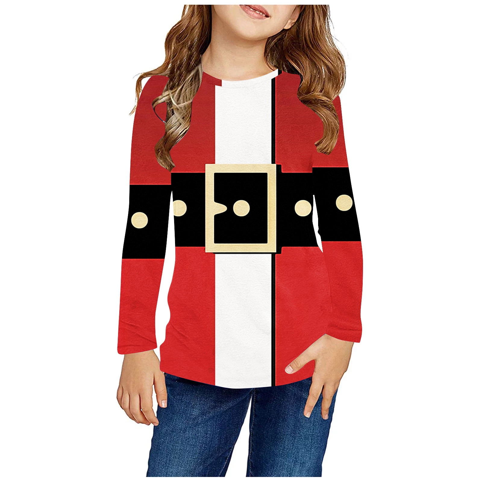 fatyb Boys Girls Christmas Tops Printed Unisex Long Sleeve Crewneck ...