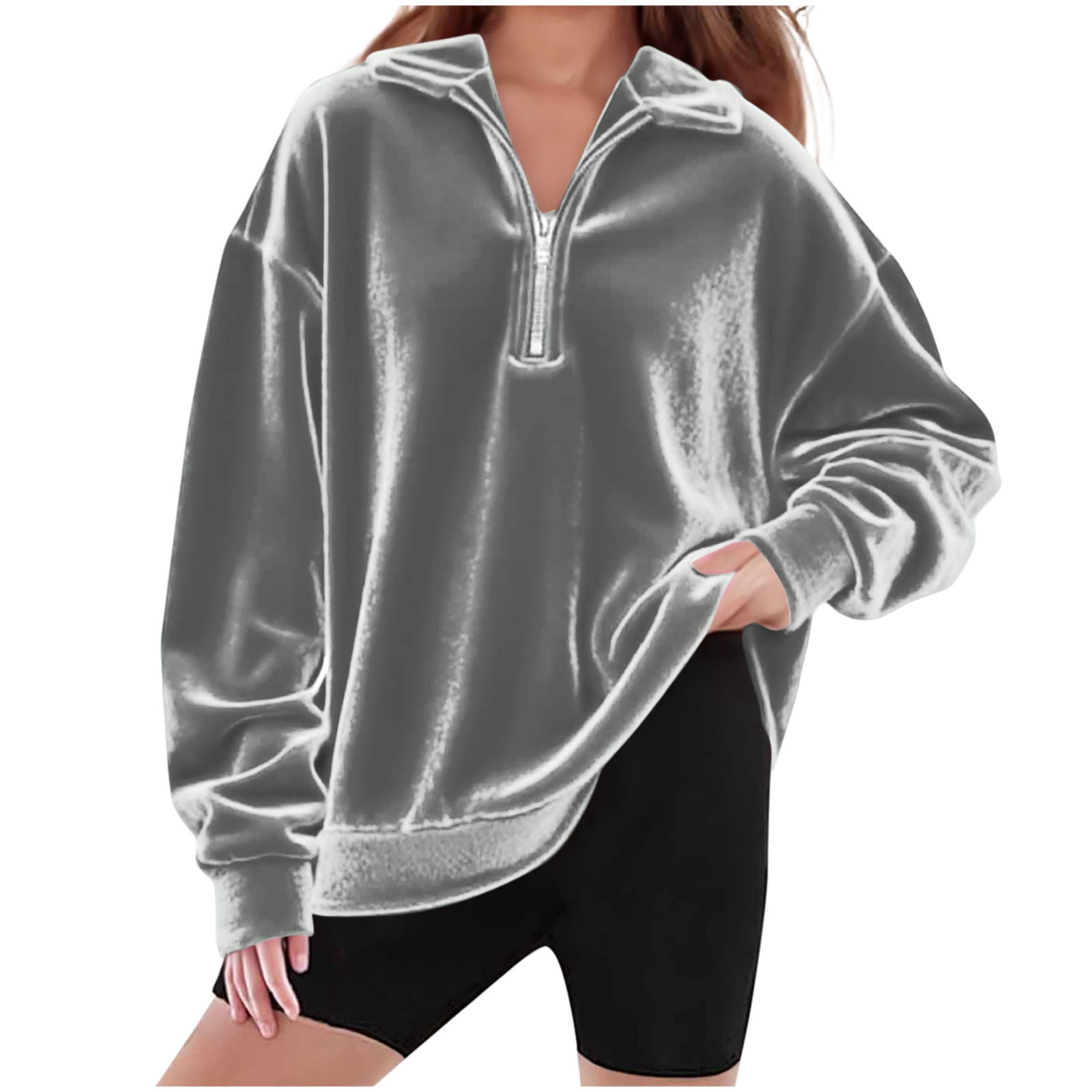 fatyb Boys Girls Velvet Oversized Sweatshirts Kids Quarter Zip Long ...