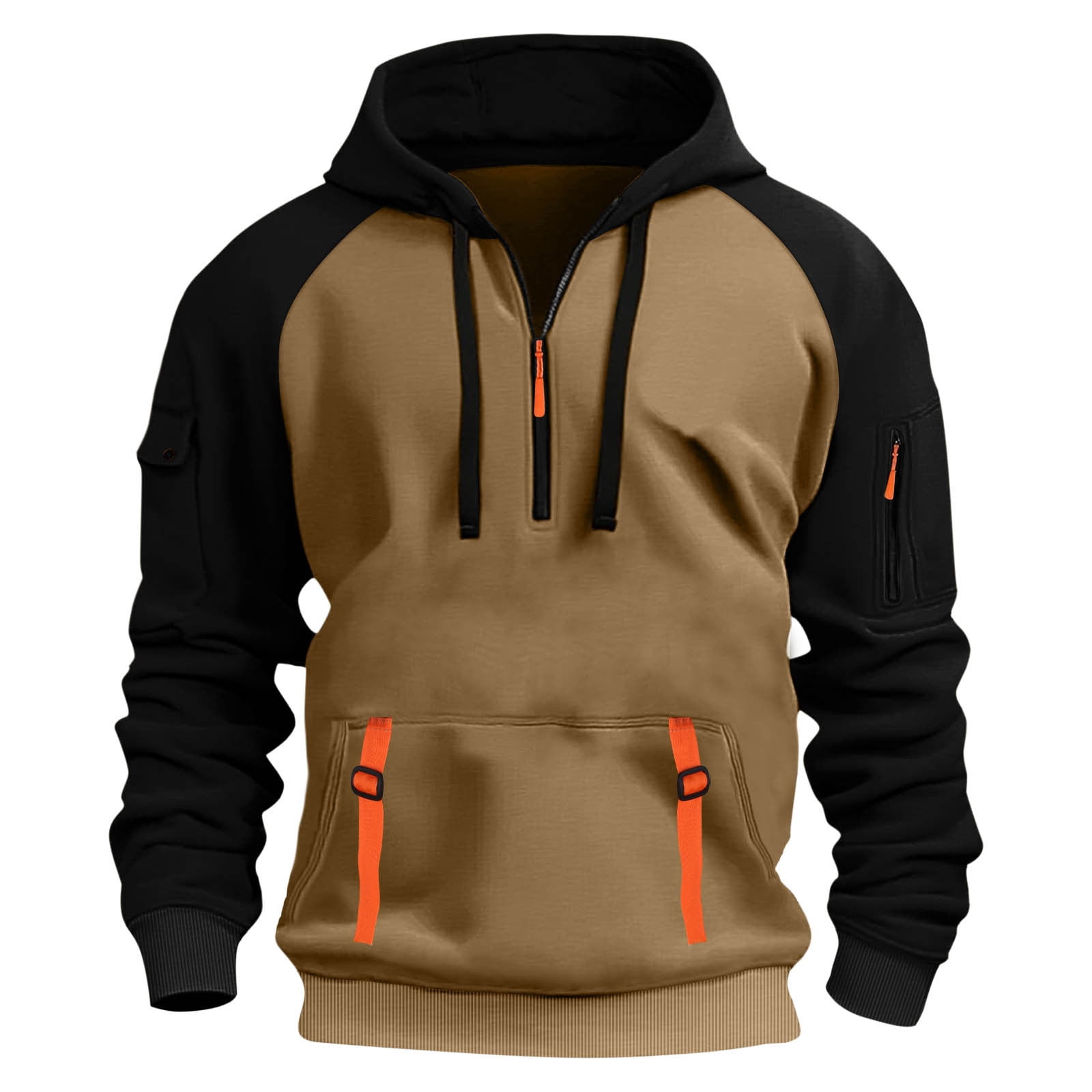 fatyb Cargo Hoodies for Men Quarter Zip Hooded Sweatshirts Long Sleeve ...