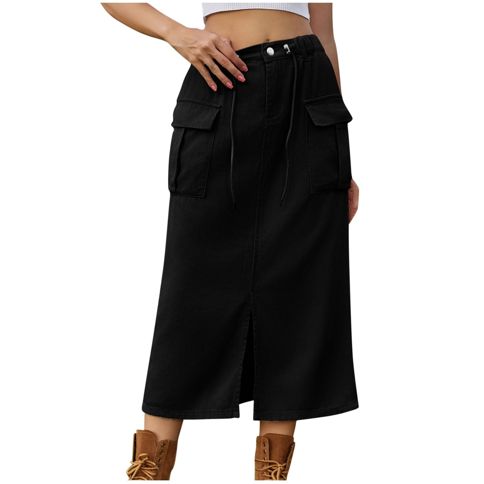 fatyb Cargo Skirts for Women Fashion High Waist Midi Denim Skirts ...