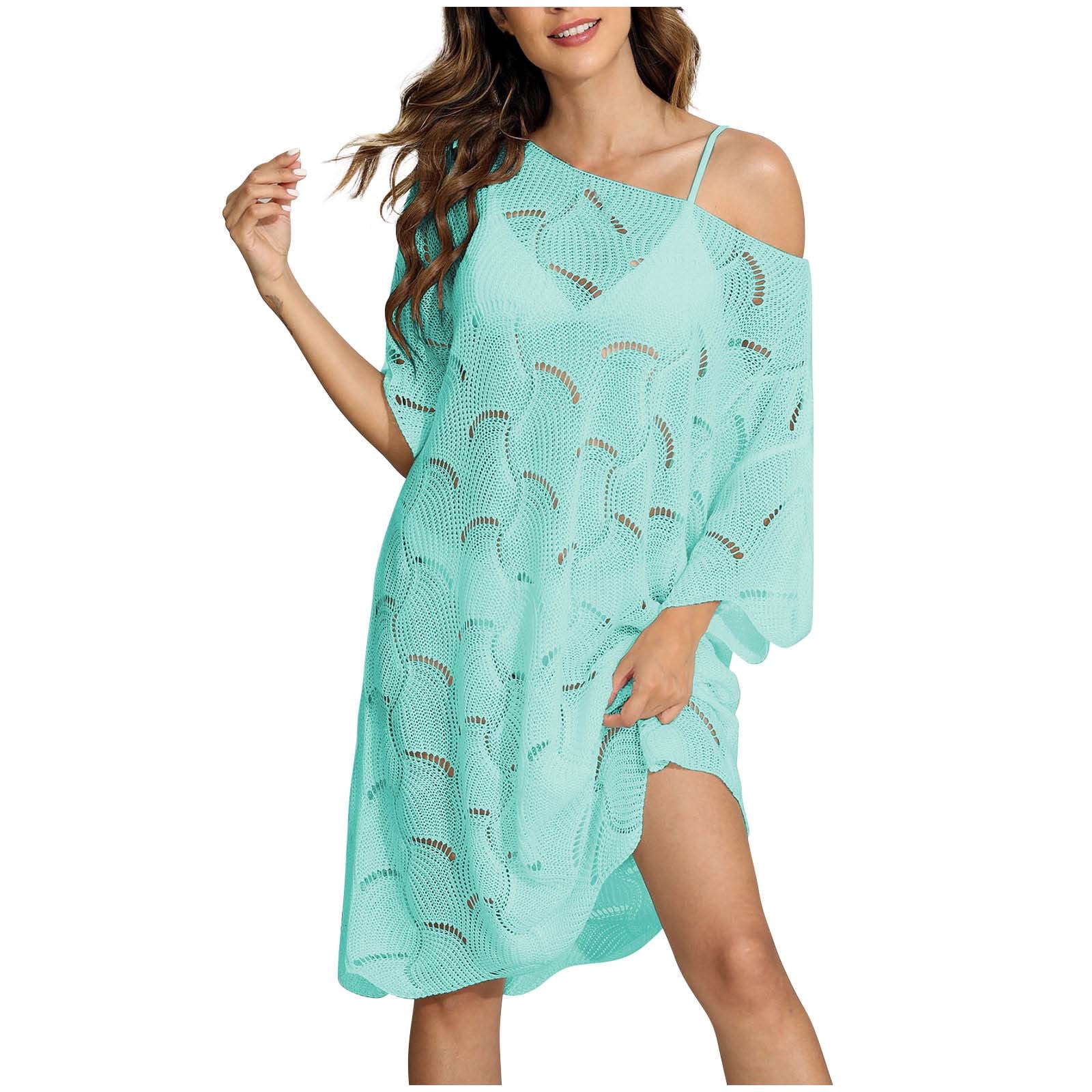 fatyb Crochet Swimsuit Cover up for Women One Shoulder Hollow out ...