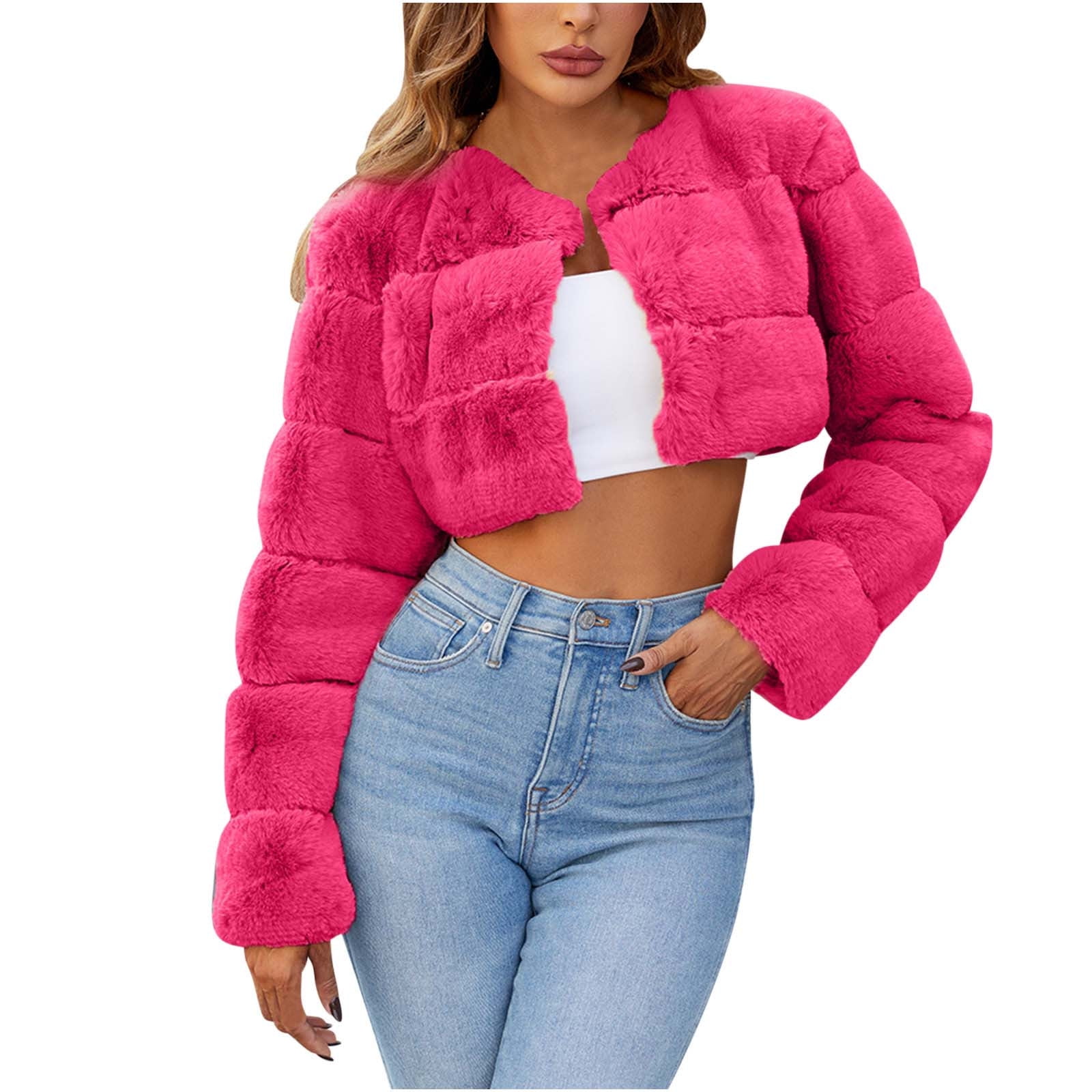 fatyb Cropped Jacket for Women Fleece Warm Long Sleeve Short Cardigan ...