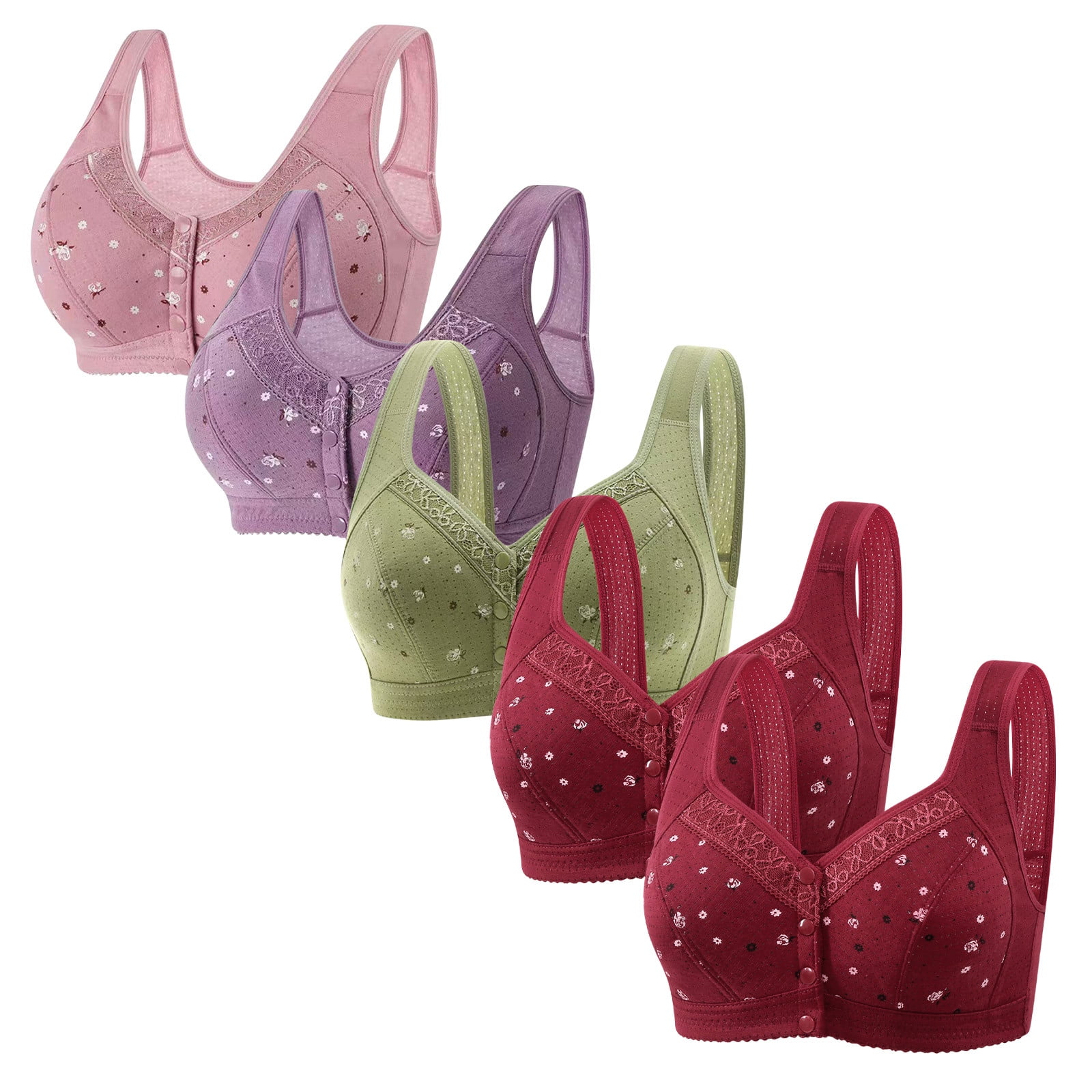 fatyb Everyday Bras Pack of 5 for Women Front Closure Button Bras No ...