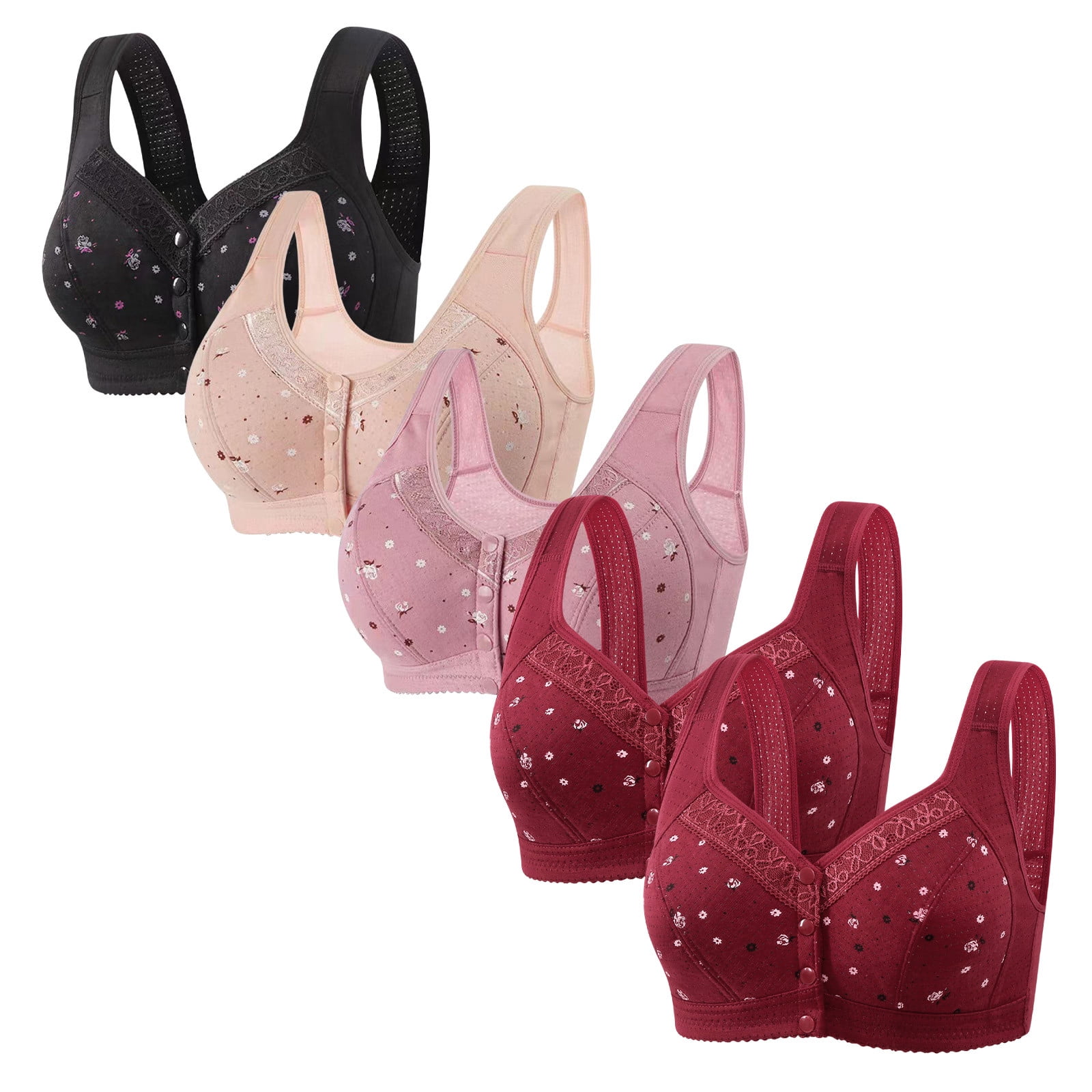 fatyb Everyday Bras Pack of 5 for Women Front Closure Button Bras No ...