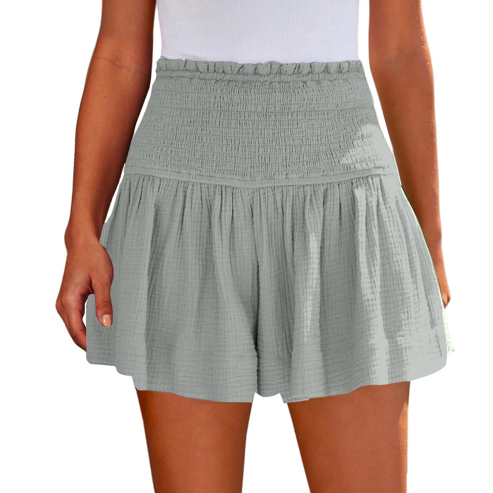 fatyb Flowy Shorts for Women Smocked High Waist Wide Leg Shorts Summer ...