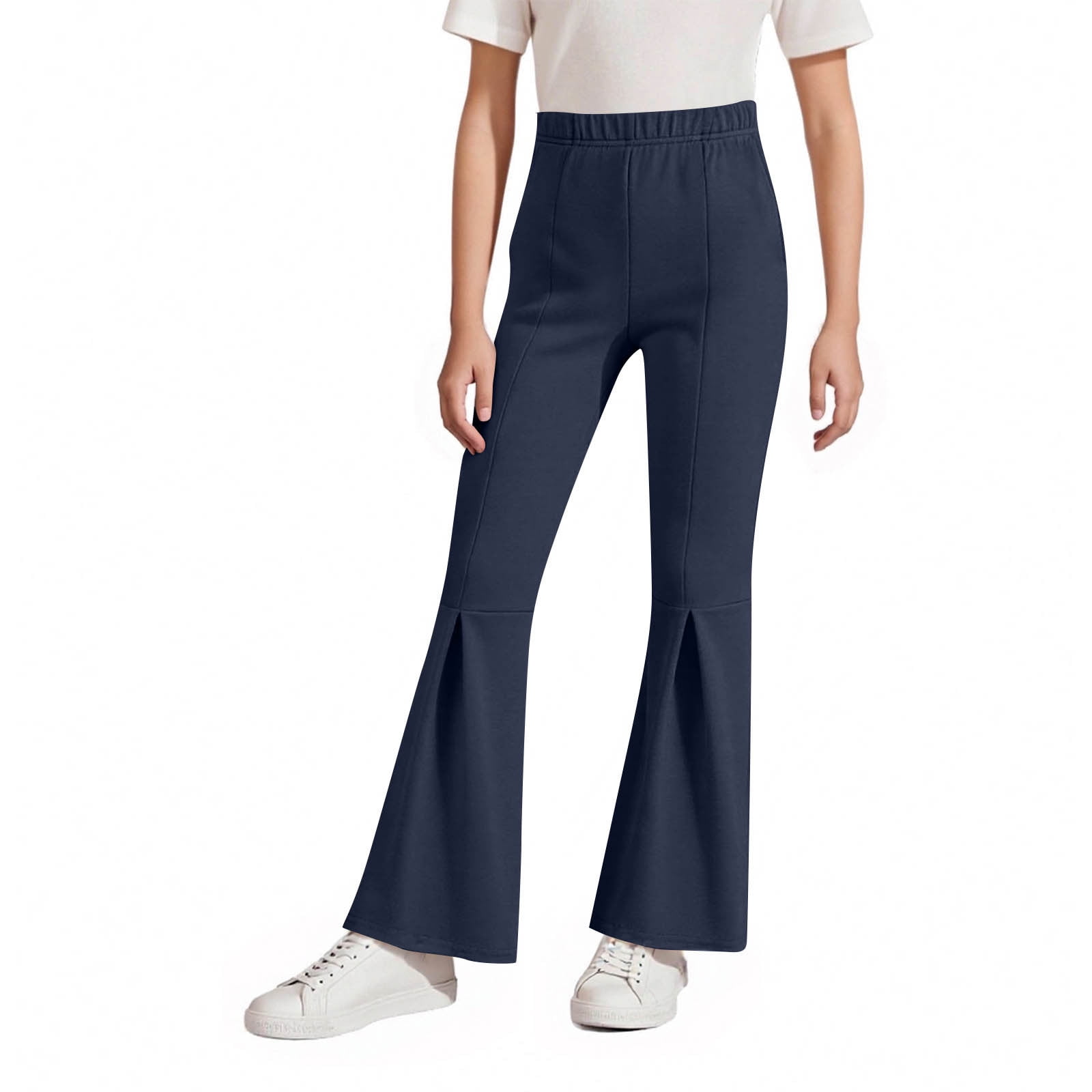 fatyb Girls Bell Bottom Pants School Uniform Elastic High Waist Stretch ...