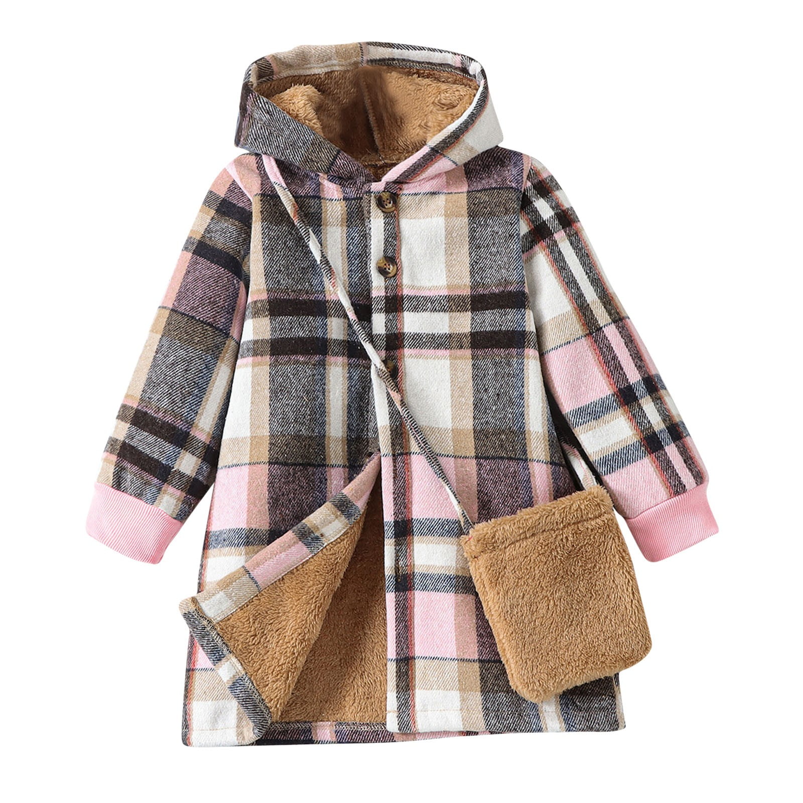 fatyb Little Girls Hooded Coat Checkered Fleece Lined Jacket Kids Thick ...