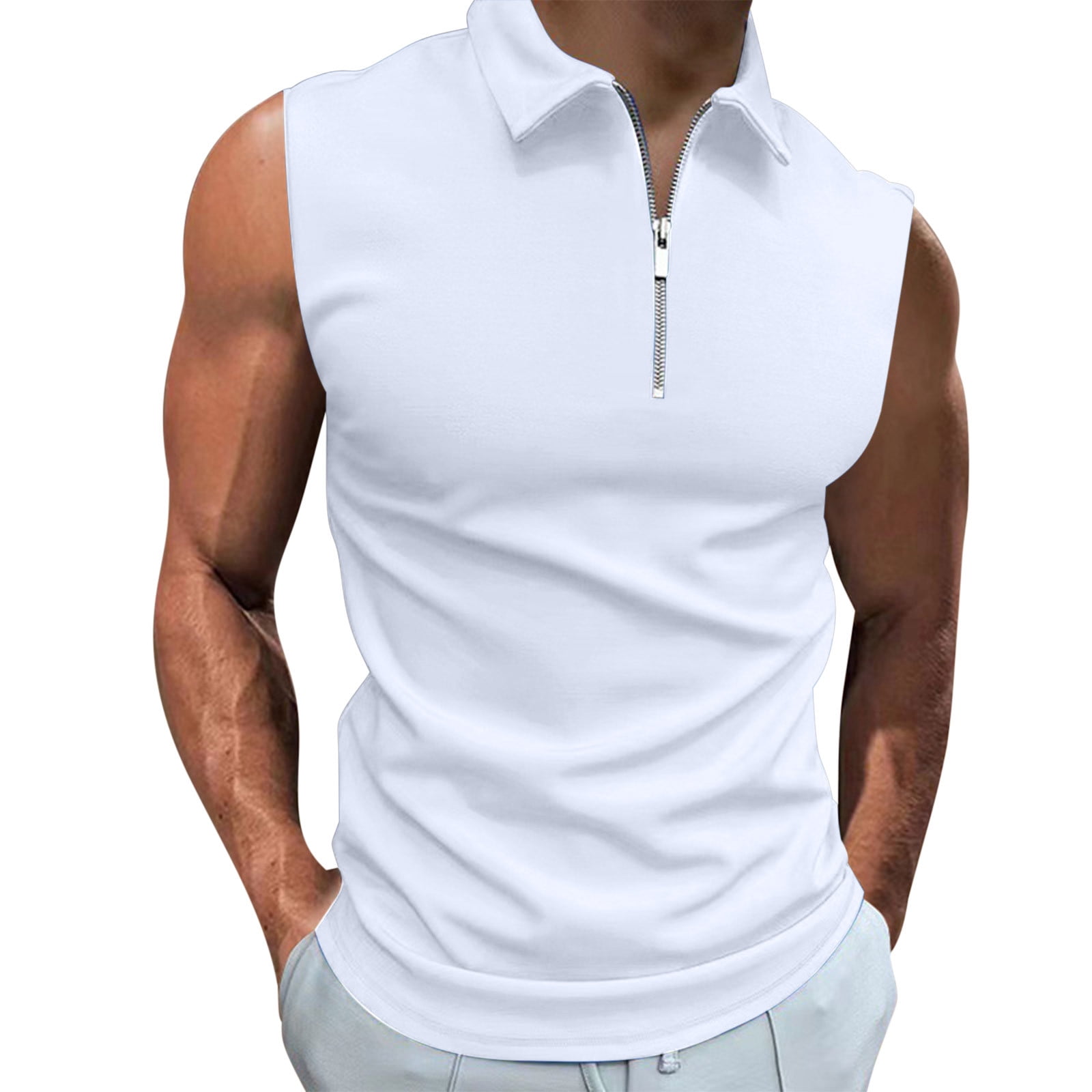 fatyb Men's 1/4 Zipper Tank Tops with Collar Sleeveless Casual Golf T ...