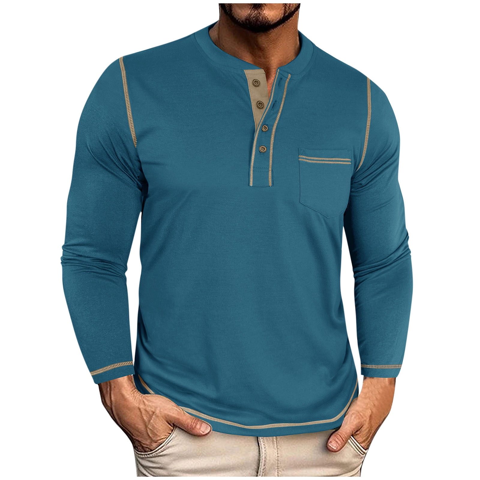 fatyb Men's Button T Shirts Long Sleeve Casual Pocket Tee Shirts for ...