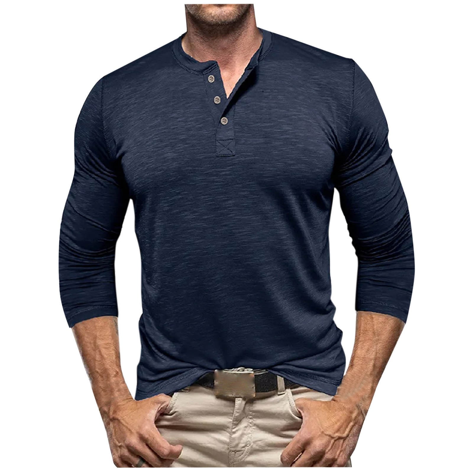 fatyb Men's Casual Shirts Long Sleeve Soft Button Tee Tops Solid Color ...