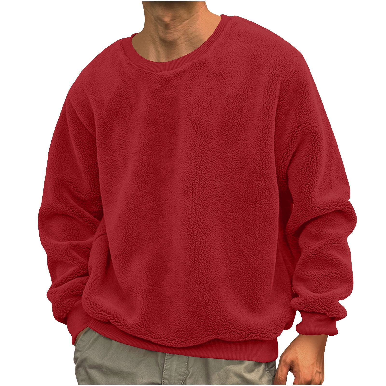 fatyb Men's Fleece Sweatshirts Fuzzy Pullover Crewneck Long Sleeve Fall ...