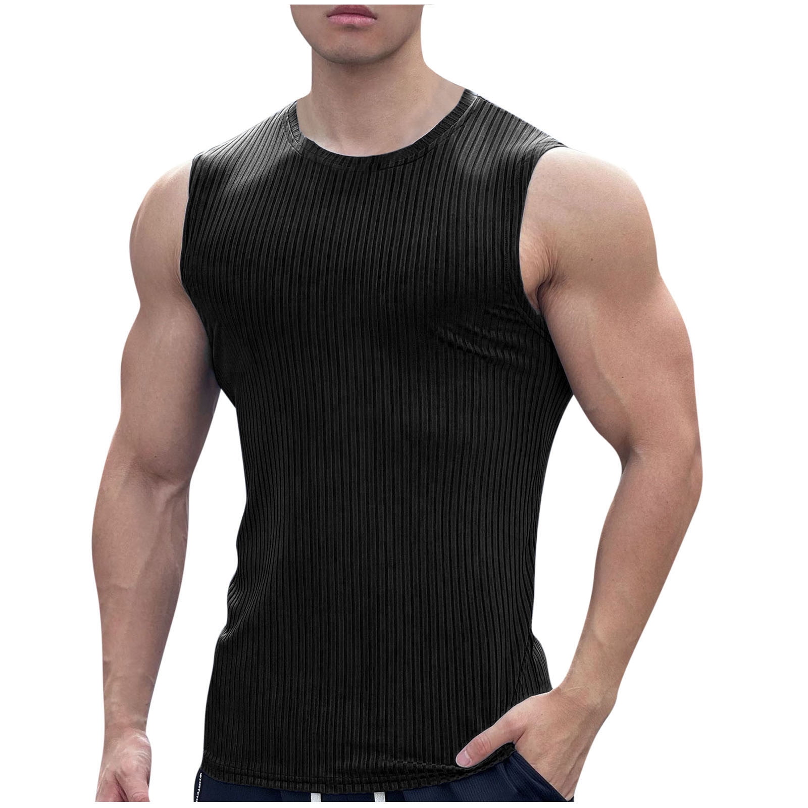 fatyb Men's Knit Tank Tops Sleeveless Slim Muscle T Shirts Casual Crew ...