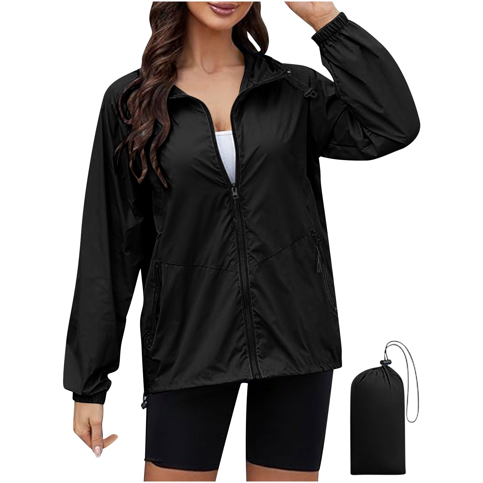 fatyb Raincoat Jacket for Women Waterproof Lightweight Rain Coat Zip up ...