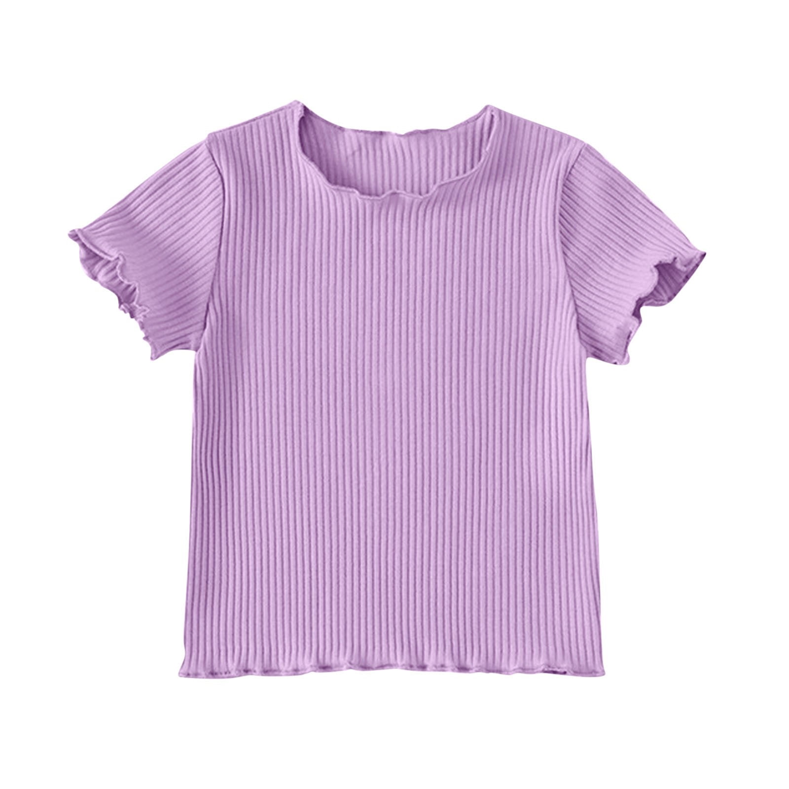 fatyb Ribbed T Shirts for Girls Short Sleeve Knit Casual Tshirts Solid ...