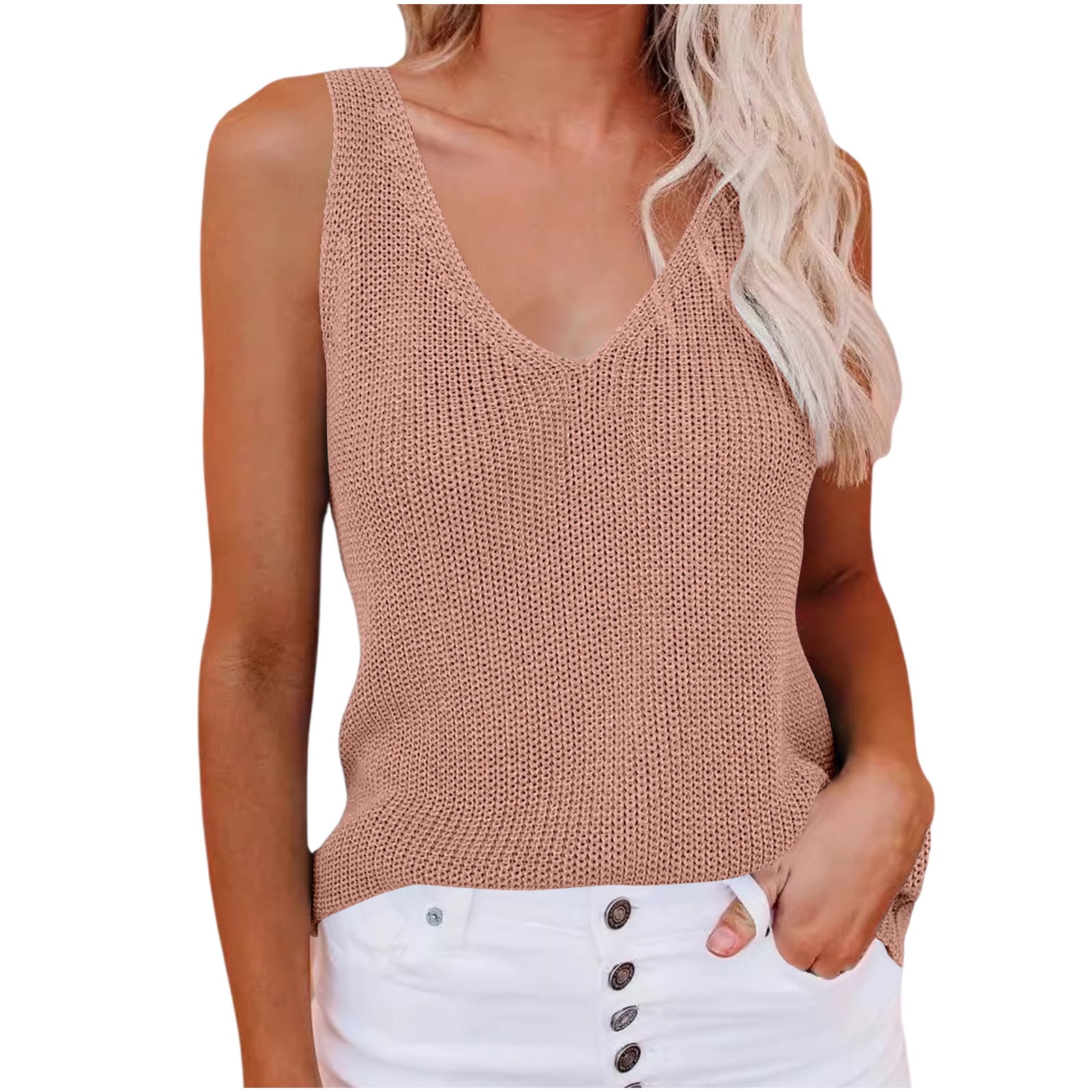 fatyb Summer Crochet Tank Tops for Women Sleeveless V Neck Tops Knit ...