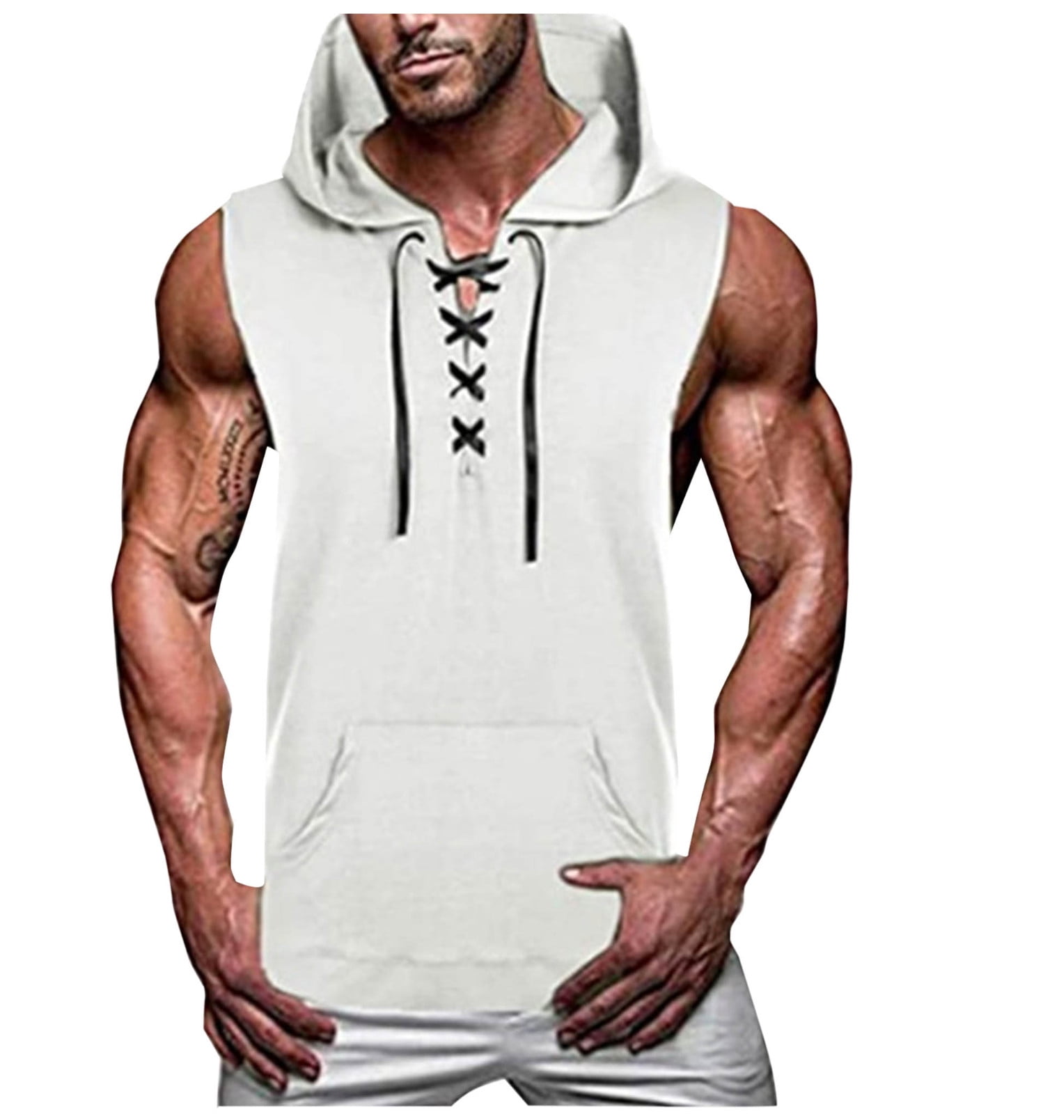 fatyb Summer Men's Hooded Tank Tops Sleeveless Muscle Hoodies ...