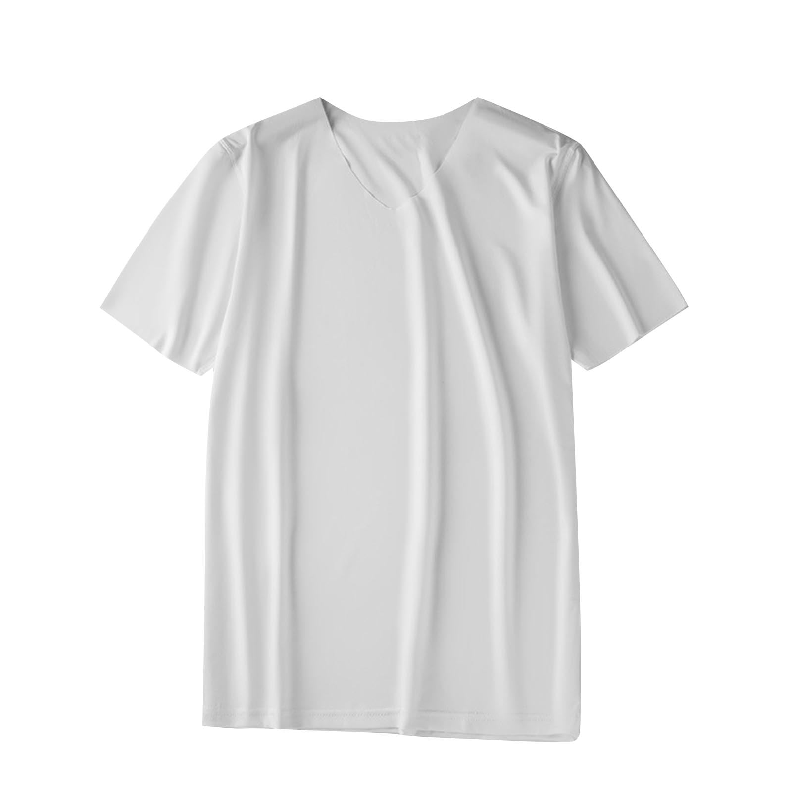 fatyb Summer Silk T-Shirts for Men V Neck Short Sleeve Stretch Tops ...