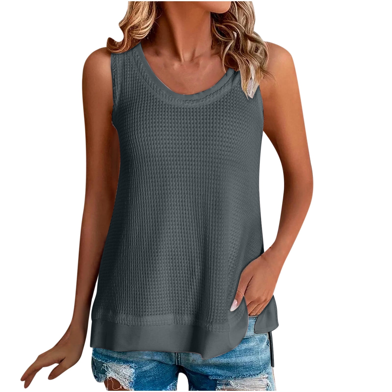 fatyb Summer Womens Tank Tops Patchwork Sleeveless Oversized T Shirts ...
