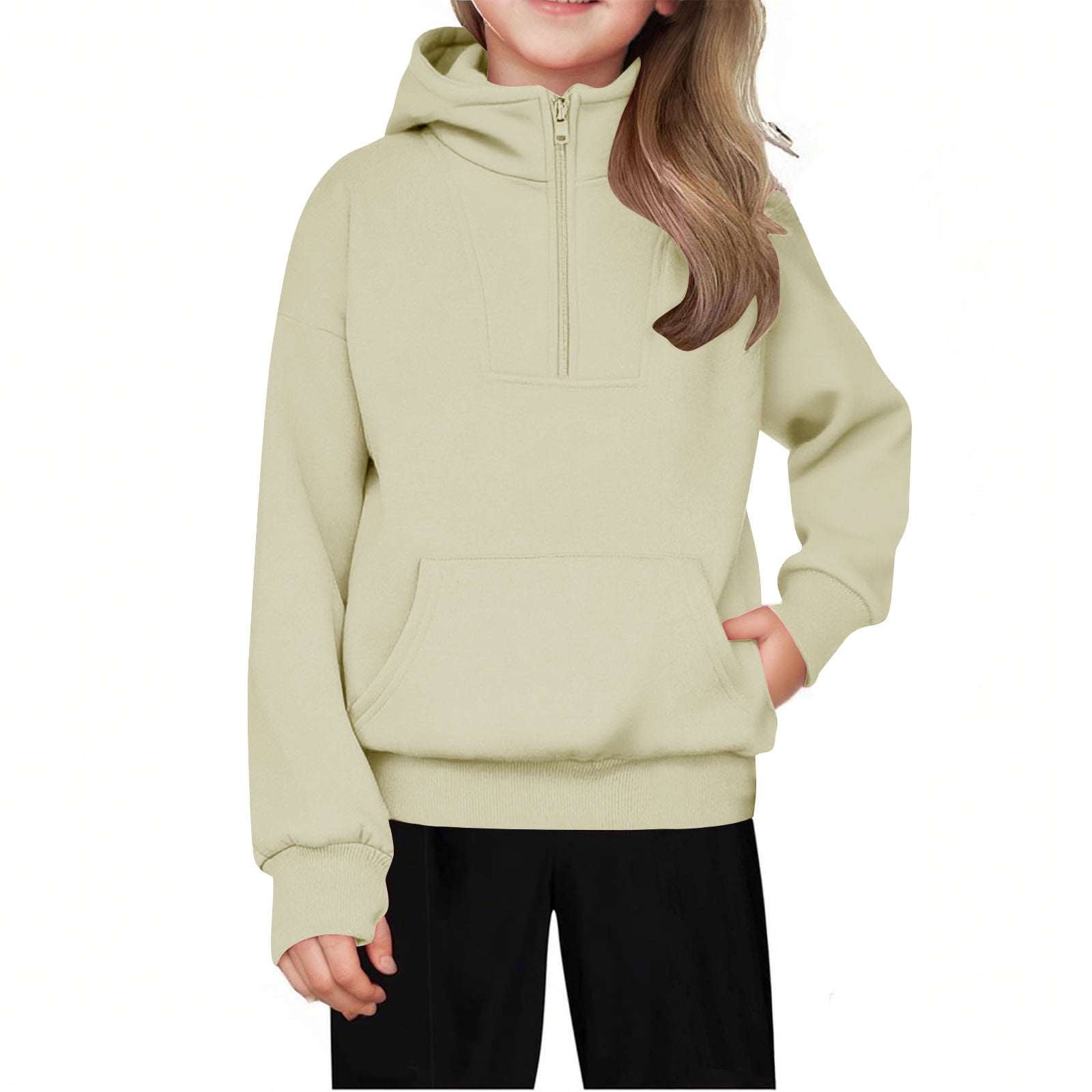 fatyb Sweatshirts for Girls Half Zip Cropped Pullover Tops with Pocket ...
