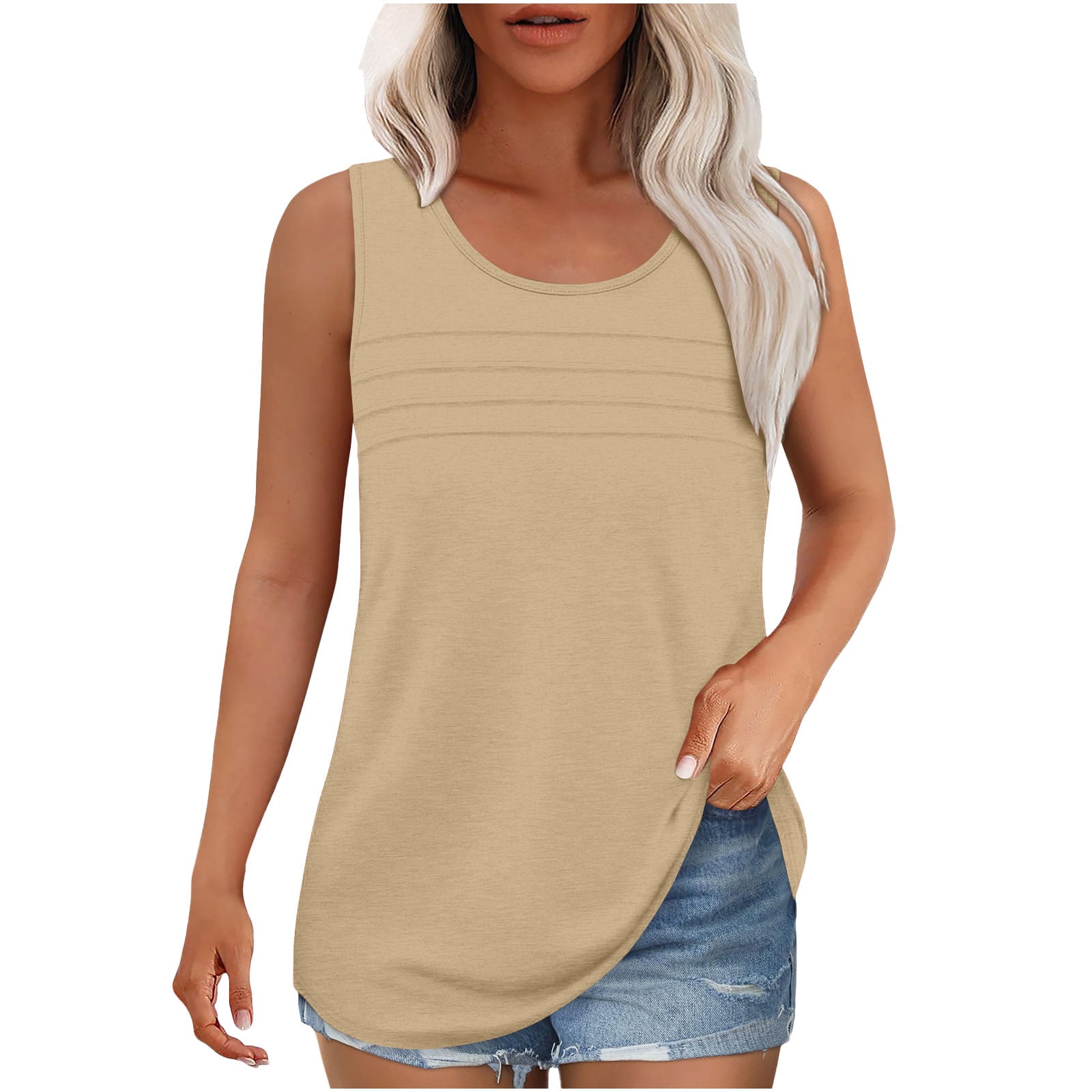 fatyb Tank Top for Women Sleeveless Loose Blouses Casual Round Neck ...