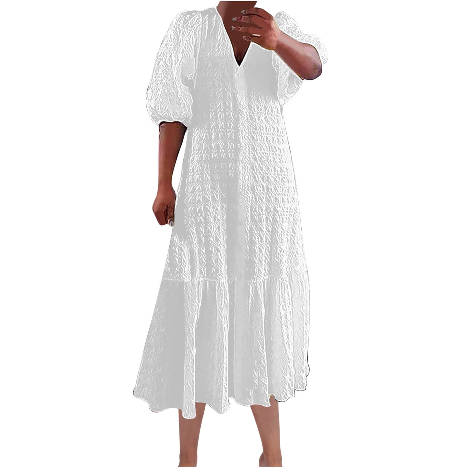 fatyb Women's Summer Dress Button down V Neck Long Shirt Dresses Short ...