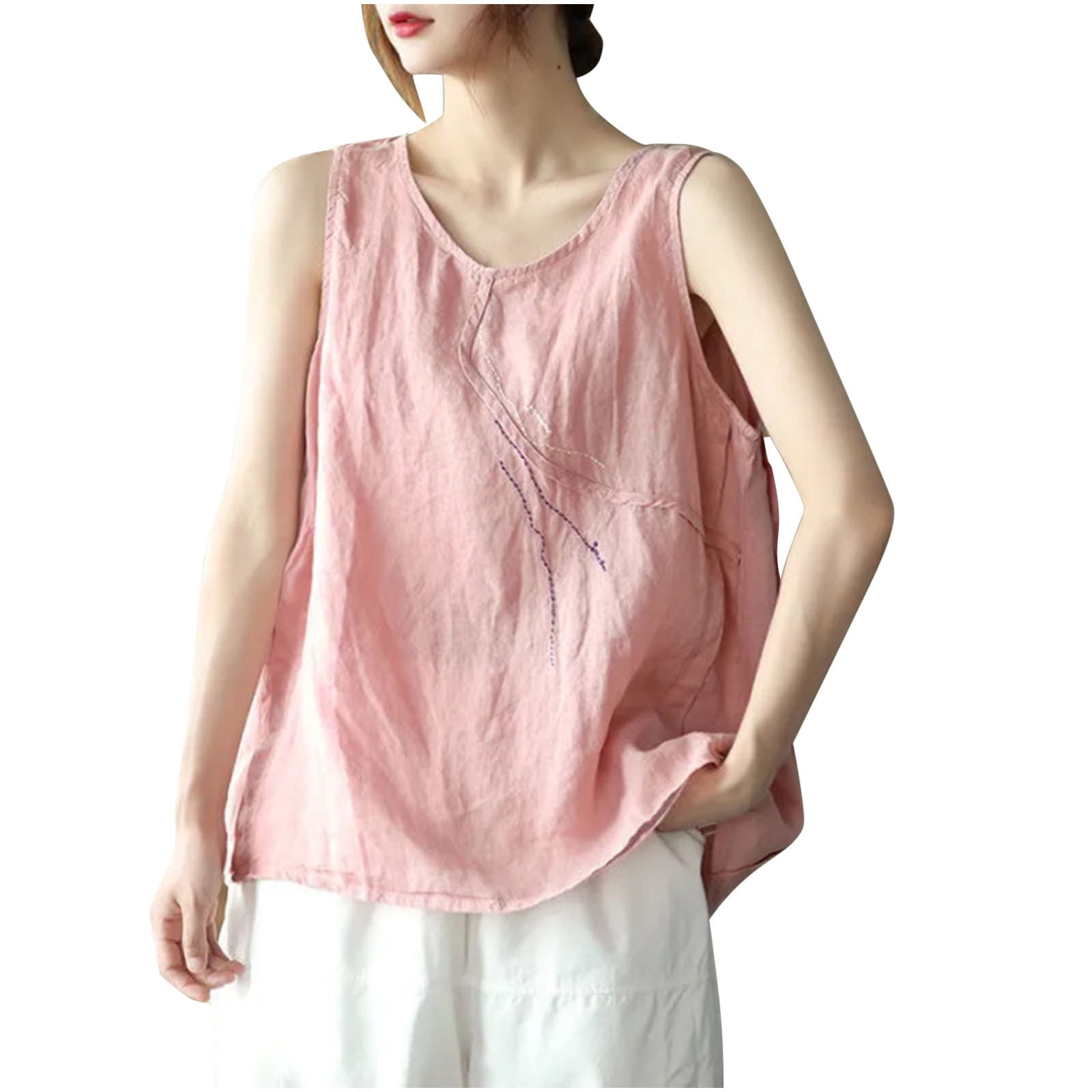 fatyb Women's Cotton Linen Tank Tops Oversized Sleeveless Casual Shirts ...