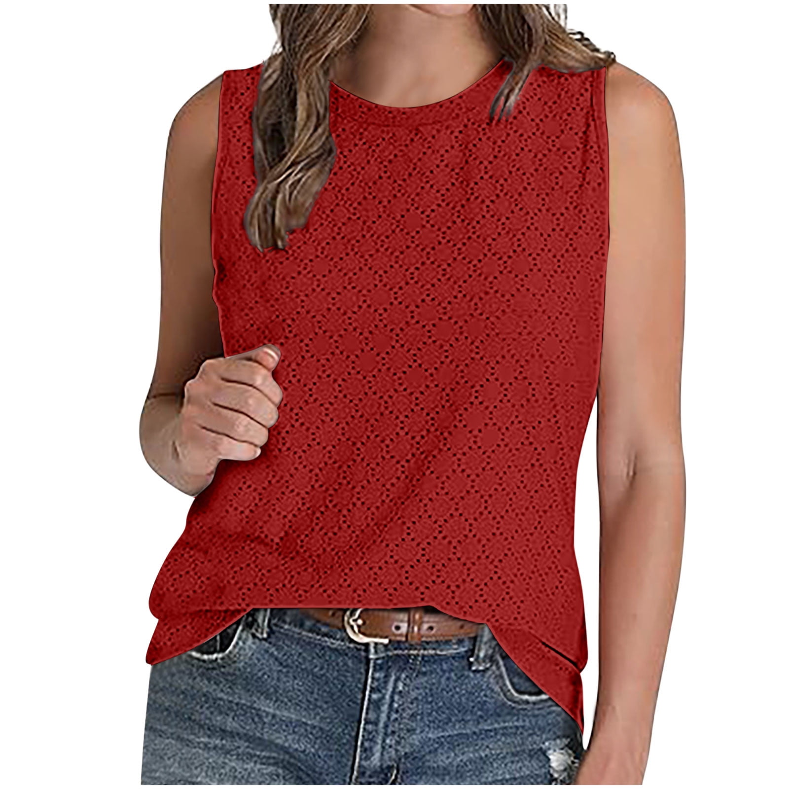 fatyb Women's Eyelet Embroidery Tank Tops Lightweight Loose Summer Tops ...
