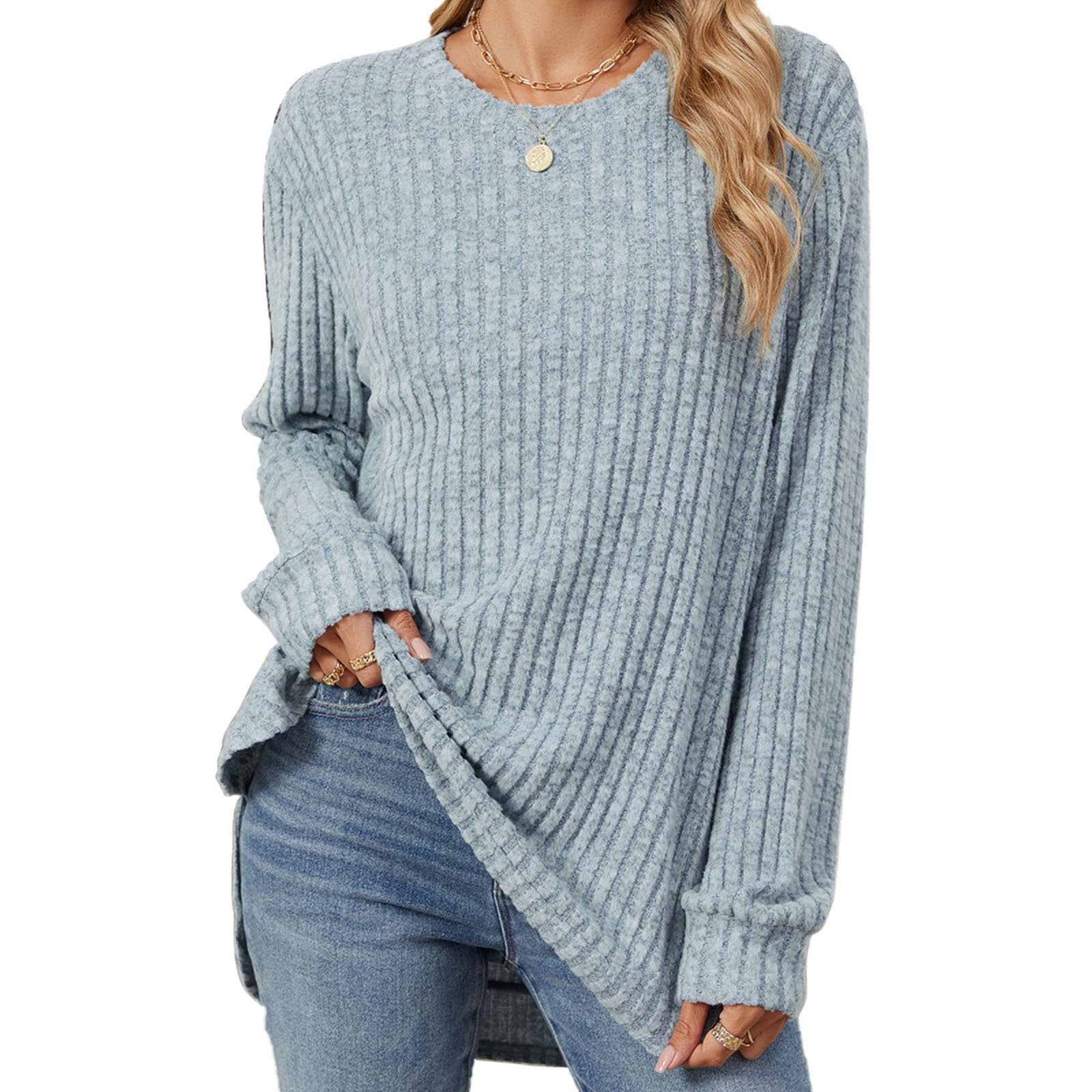 fatyb Women's Fall Winter Tunic Tops Basic Knit Long Sleeve Soft ...