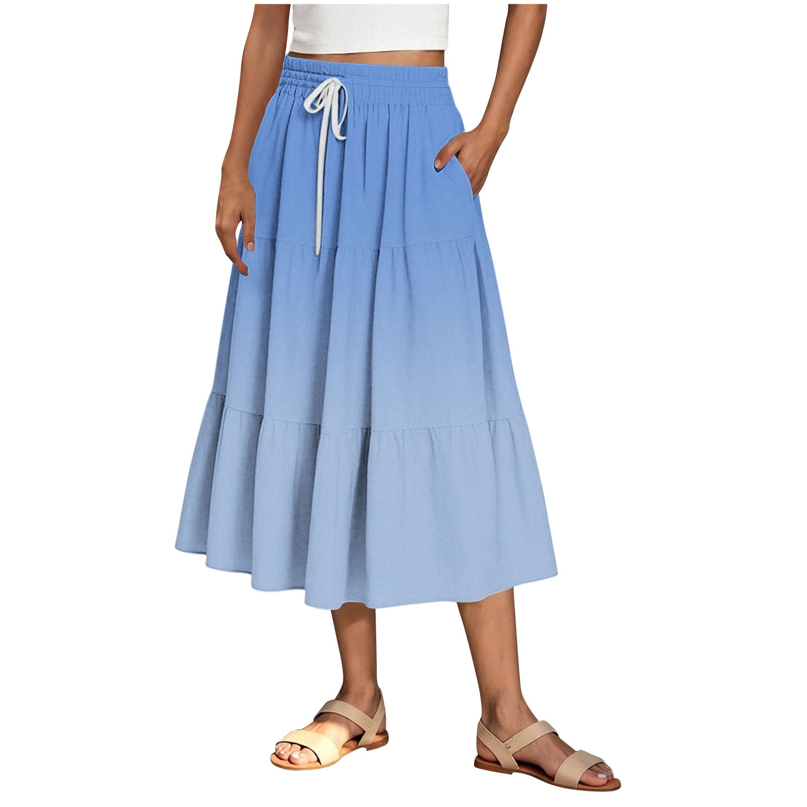 fatyb Women's Flowy Maxi Skirts High Waist A-Line Skirt Tie Knot Front ...