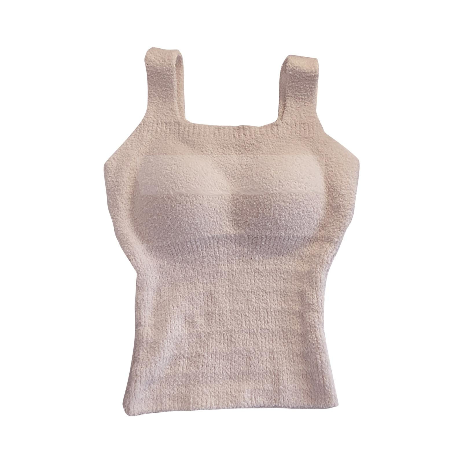 fatyb Women's Fuzzy Fleece Bras Plush Built-In Bra Camisole Wireless ...