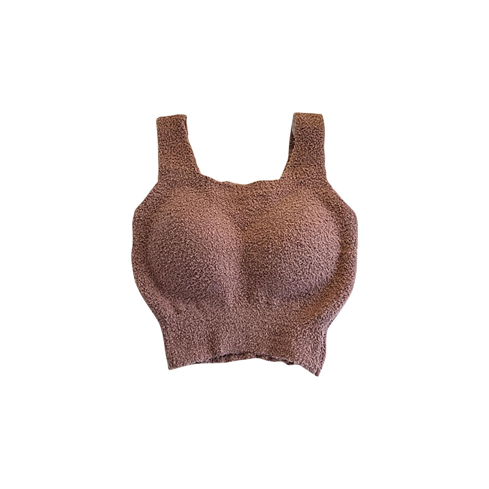 fatyb Women's Fuzzy Fleece Bras Plush Built-In Bra Camisole Wireless ...