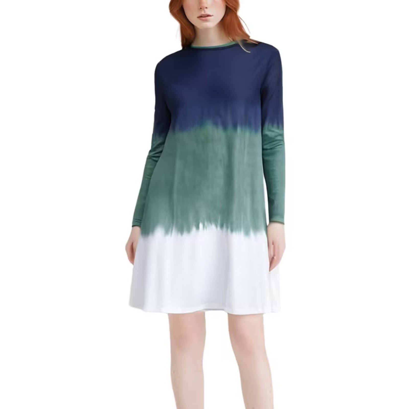 fatyb Women's Long Sleeve Mini Dresses Gradient Color Casual Dresses ...