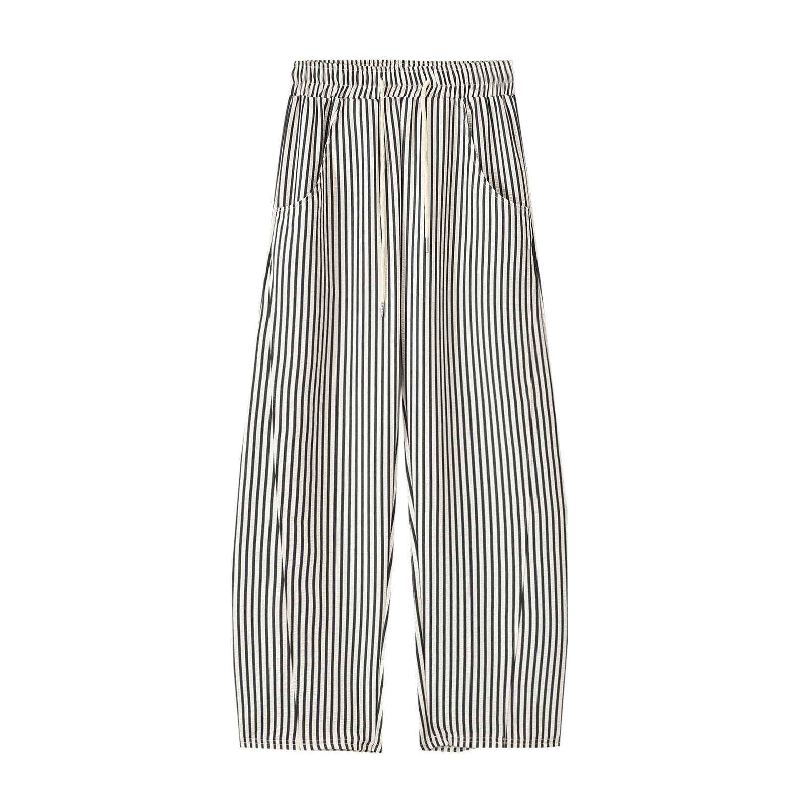 fatyb Women's Lounge Pants Drawstring Elastic Striped Wide Leg Pants ...
