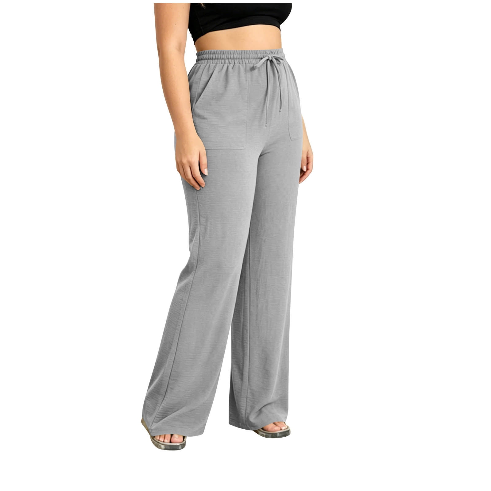 fatyb Women's Plus Size Pants High Waist Straight Leg Loose Pants ...