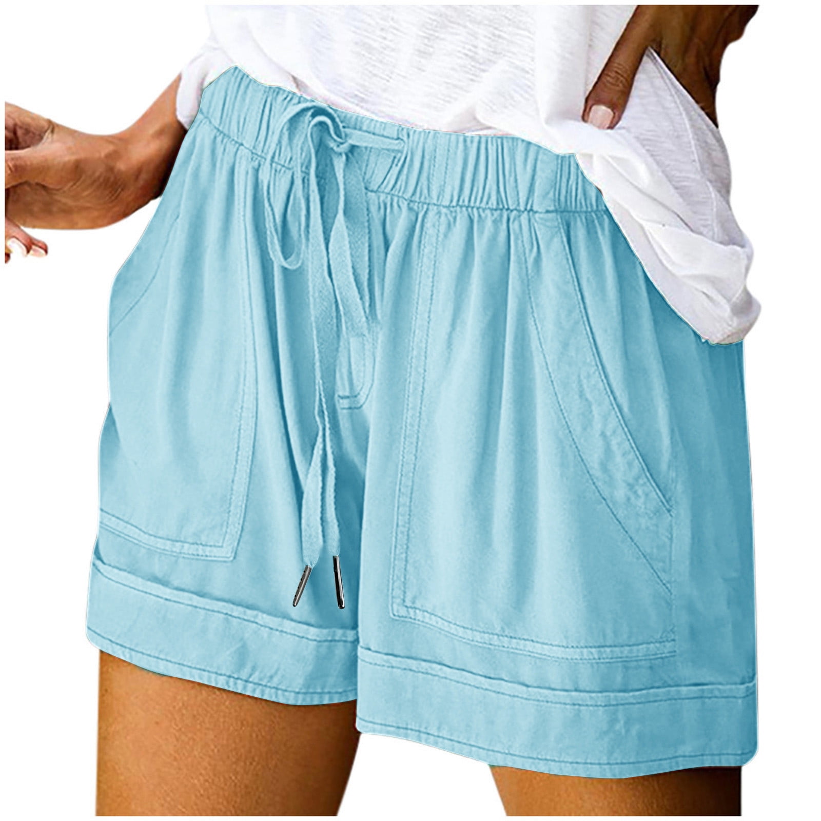 fatyb Women's Plus Size Shorts Summer Drawstring Casual Shorts Plain ...