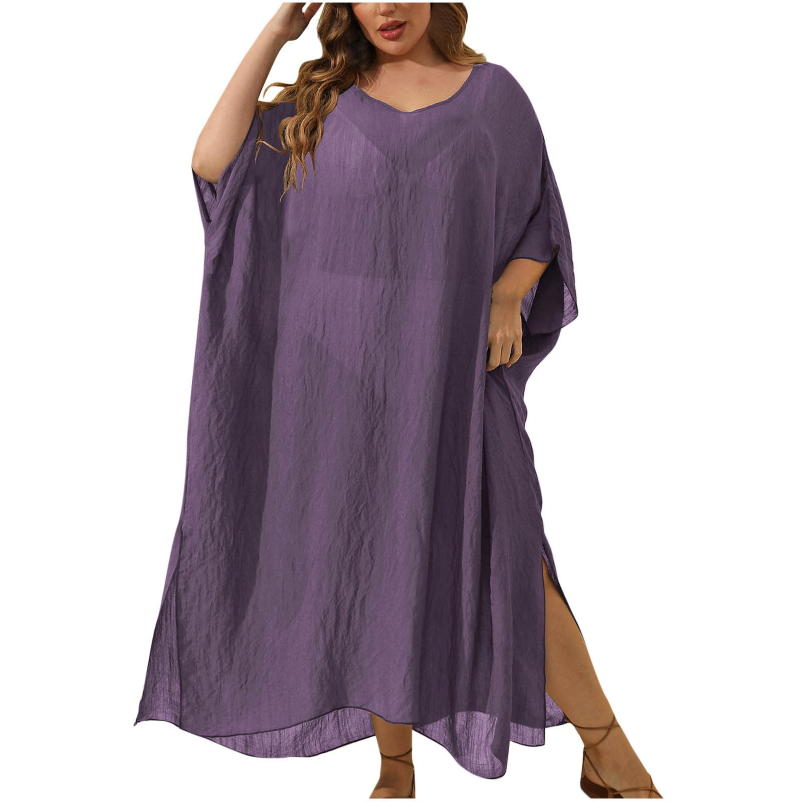 fatyb Women's Plus Size Swimsuit Coverups Flowy Long Beach Dresses ...