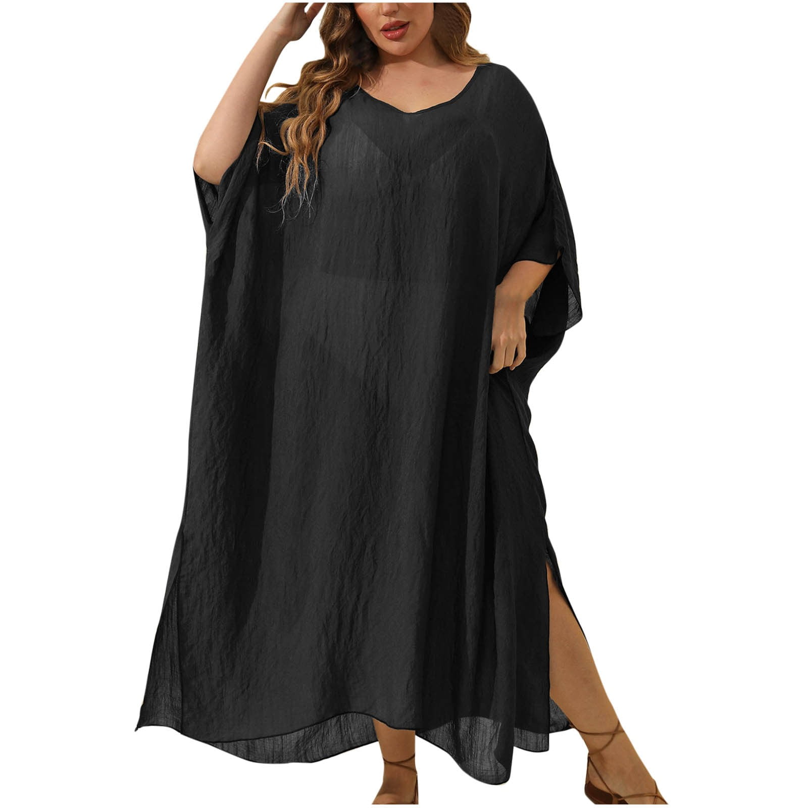 fatyb Women's Plus Size Swimsuit Coverups Flowy Long Beach Dresses ...