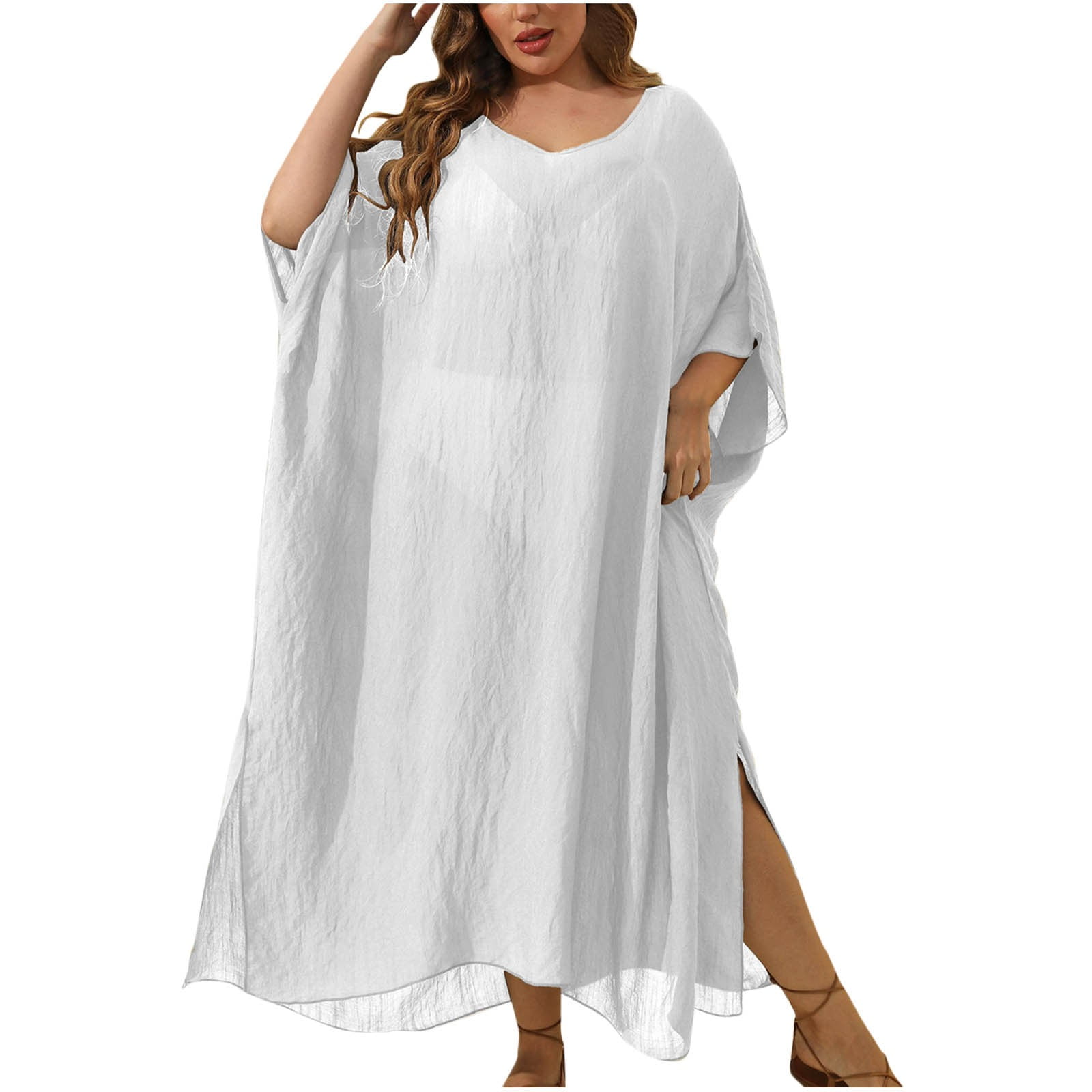fatyb Women's Plus Size Swimsuit Coverups Flowy Long Beach Dresses ...