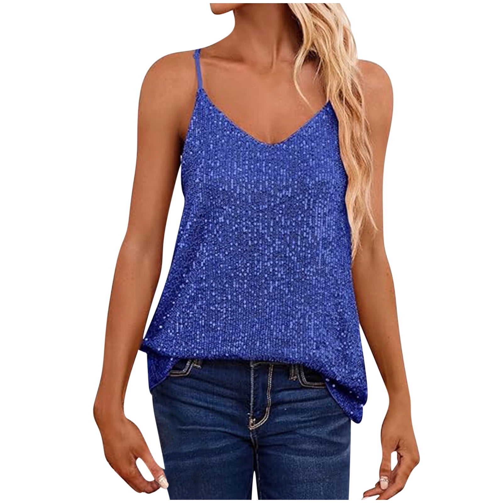fatyb Women's Sequin Tank Tops V Neck Racerback Glitter Camisole ...