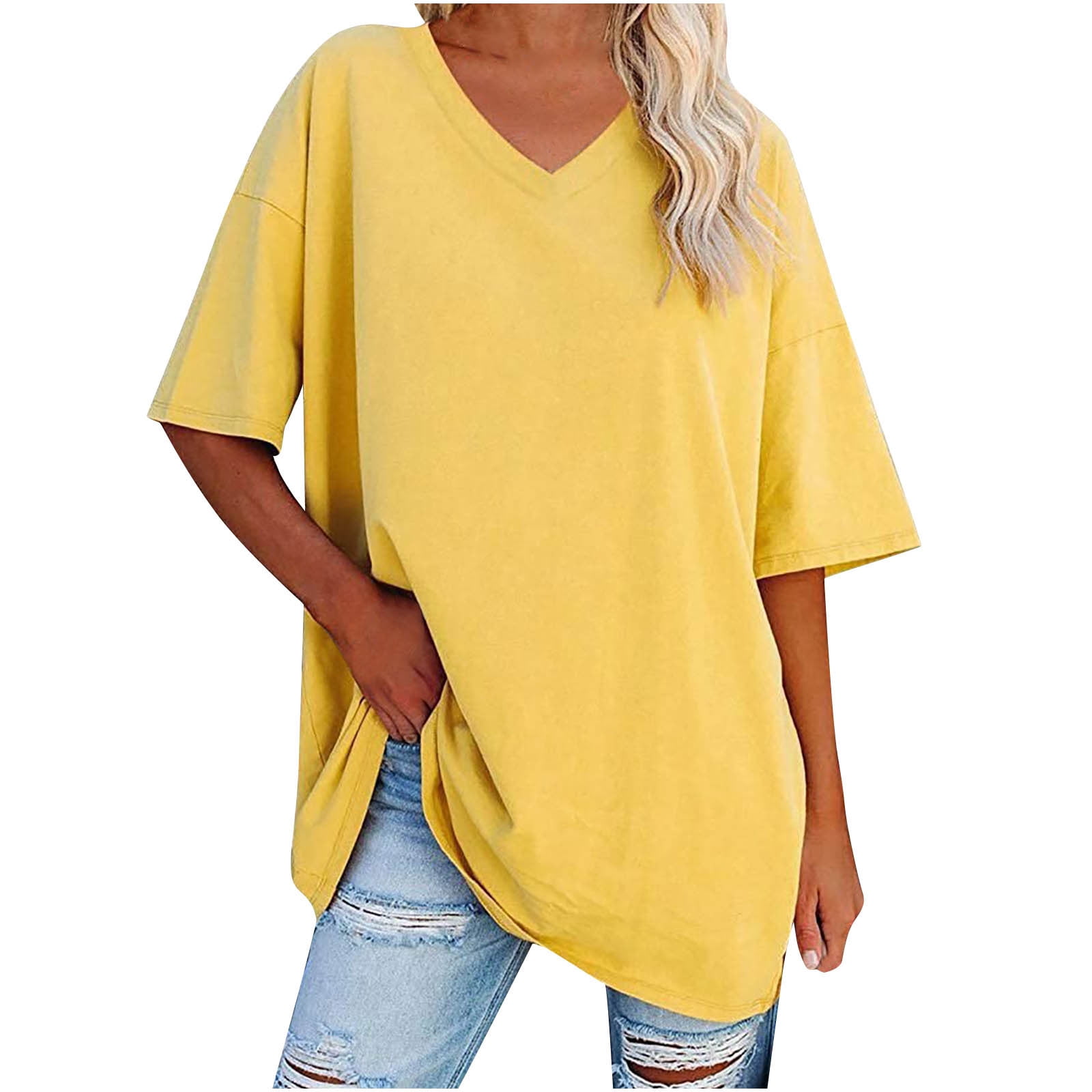 fatyb Womens Oversized Tshirts V Neck Half Sleeve Casual Tee Shirts ...