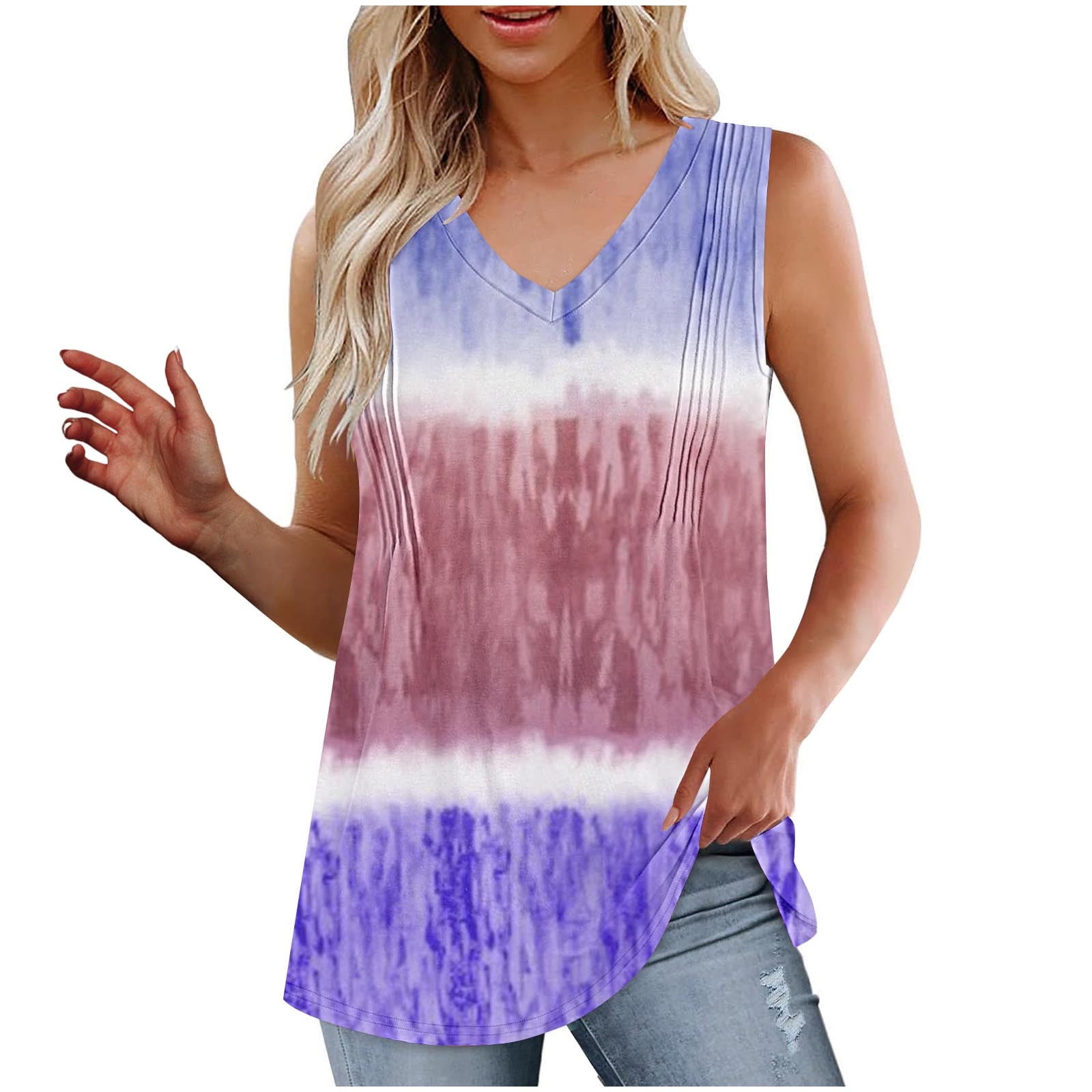 fatyb Womens Summer Tank Tops Printed V Neck Loose Shirts Sleeveless ...