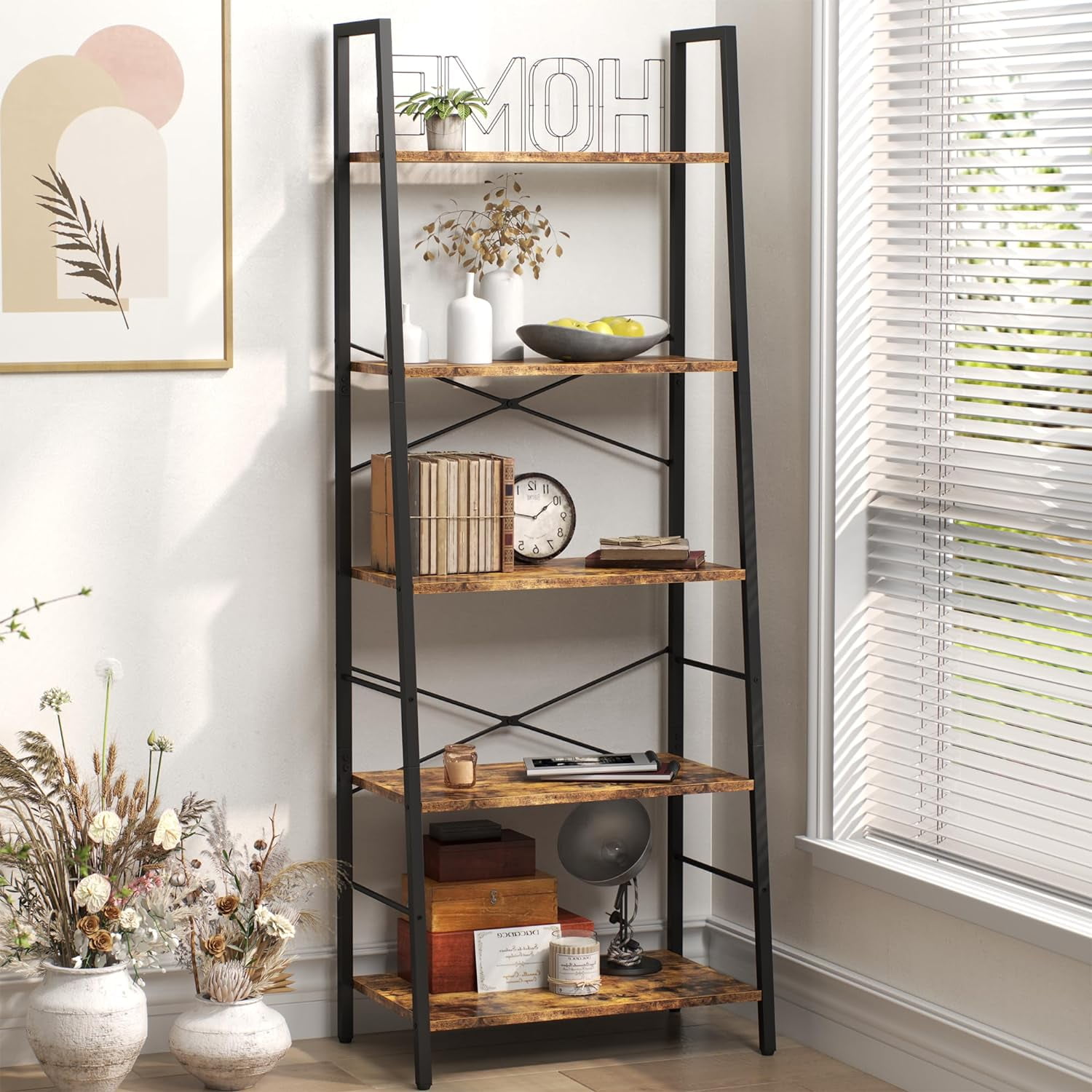 fcvyibo Bookshelf 4 Tier Arched Bookcase 71.3" Tall Open Book Shelves ...