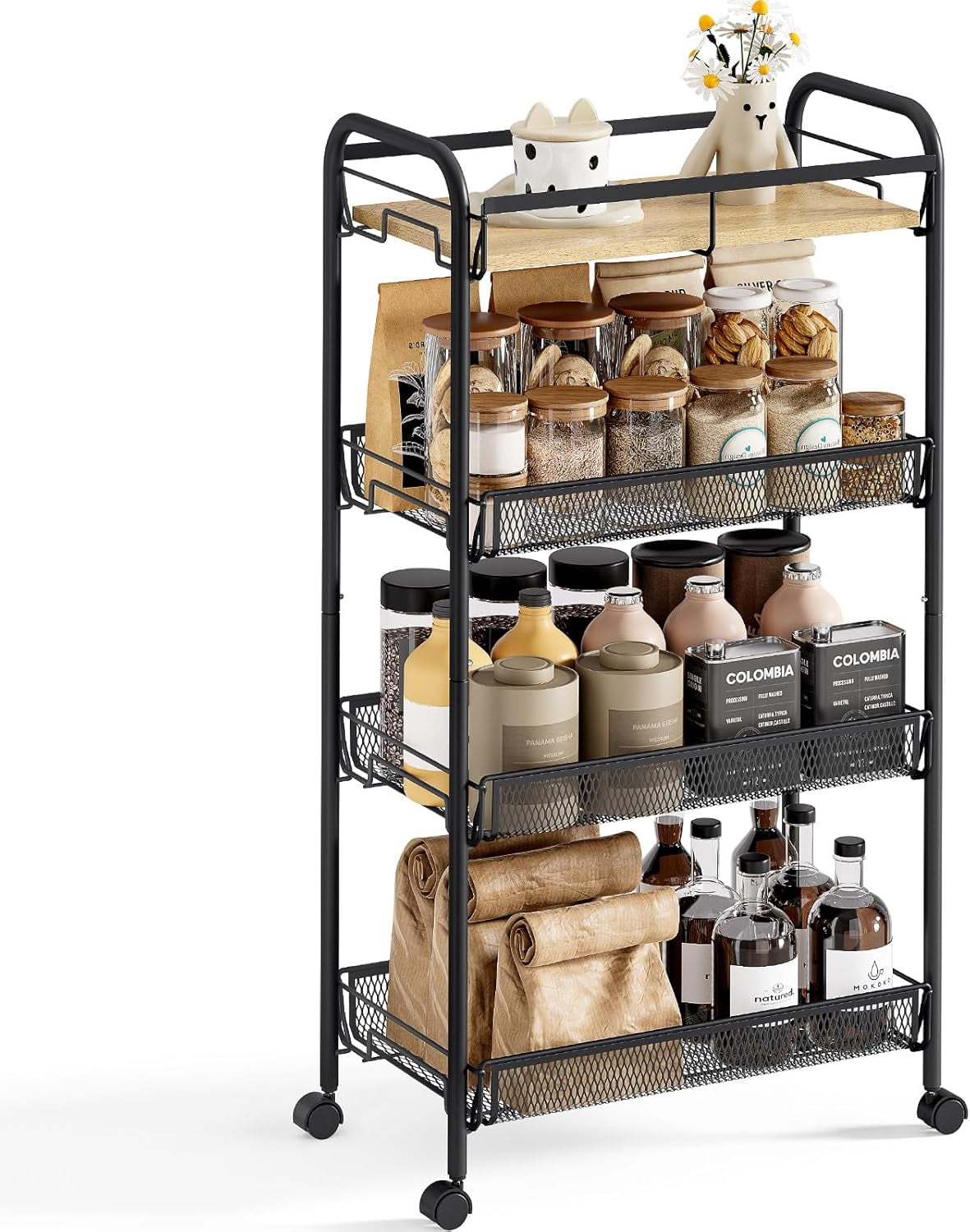 fdbtgysdb 4-Tier Slim Rolling Cart Metal Utility Cart Slide Out Storage ...