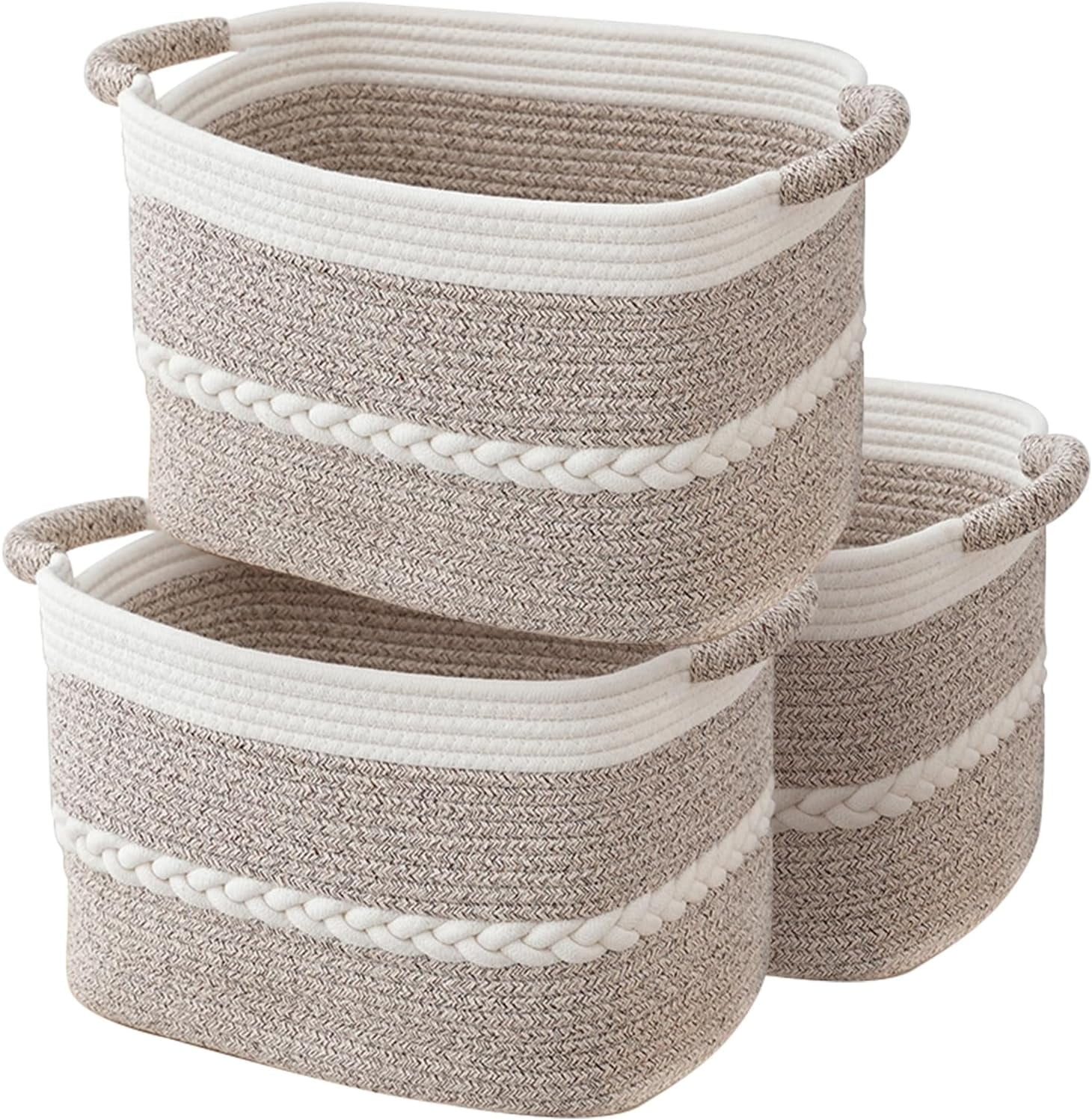 fdbtgysdb Cotton Rope Storage Basket Rectangle Woven Baskets with ...